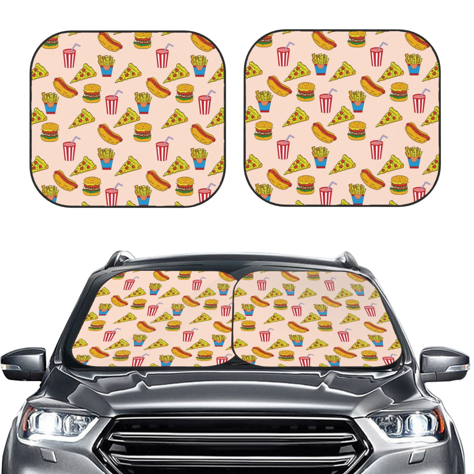 Daiia Hamburger Pizza Coke 2PCS Car Windshield Sun Shade, Foldable Sun ...
