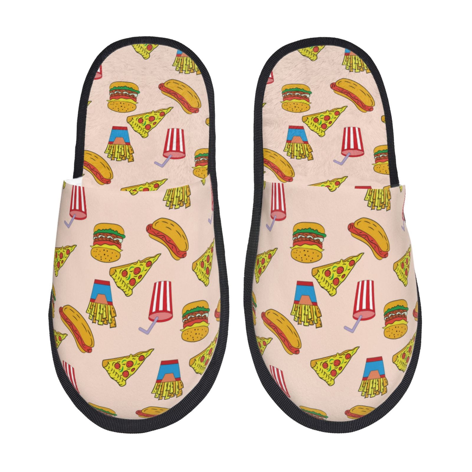 Daiia Hamburger Pizza Coke Pattern Furry Slippers for Women and Men ...