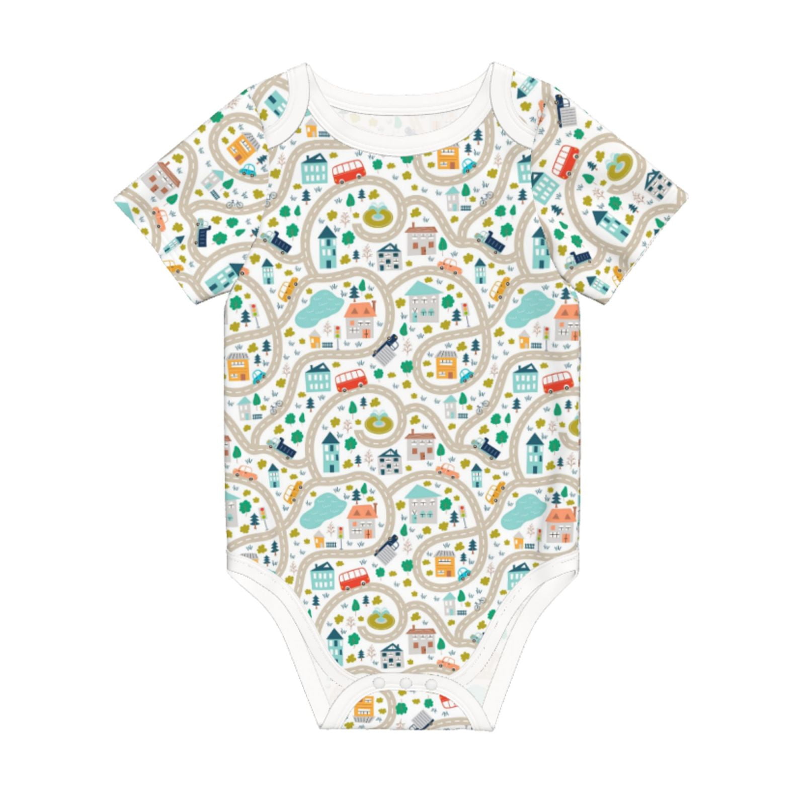 Daiia Hand Drawn Cars Trucks Buses And Roads Printed Unisex-Baby Short ...