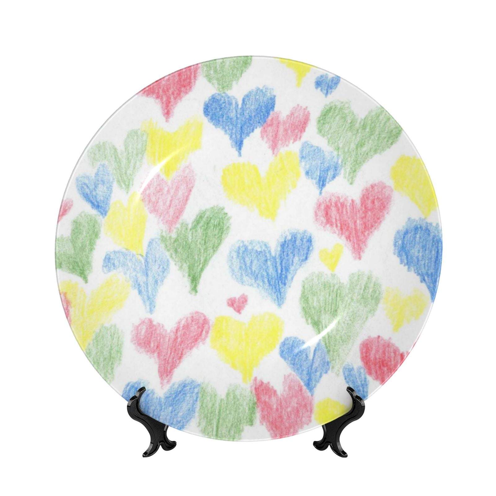 Daiia Hand Drawn Colored Hearts Printed Pattern Ceramic Plate Dinner ...