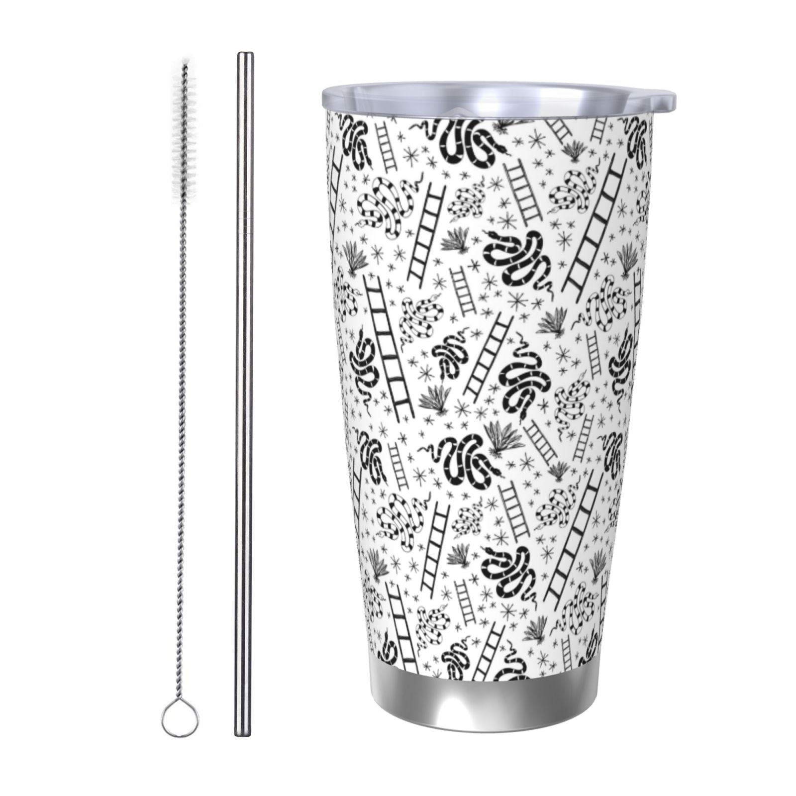 Daiia Hand Drawn Snake Printed 20oz Insulated Coffee Cup with Straw ...