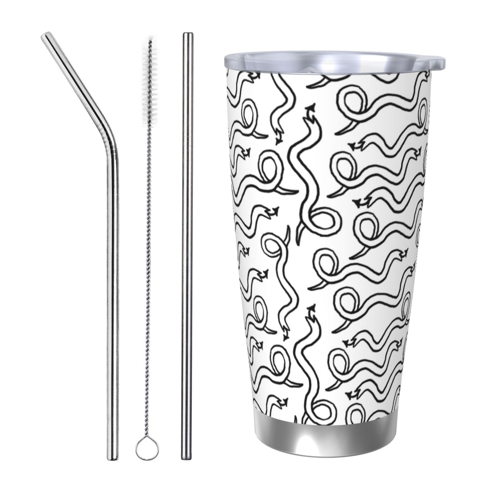 Daiia Hand Drawn Snake Printed 20oz Insulated Coffee Cup with Straw ...