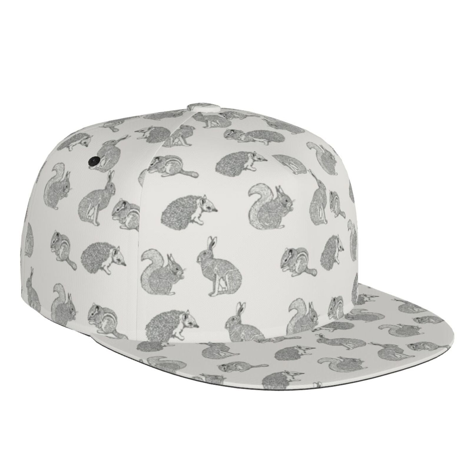 Daiia Hand Drawn Squirrel print Flat Bill Hats Flat Brim Trucker Cap ...