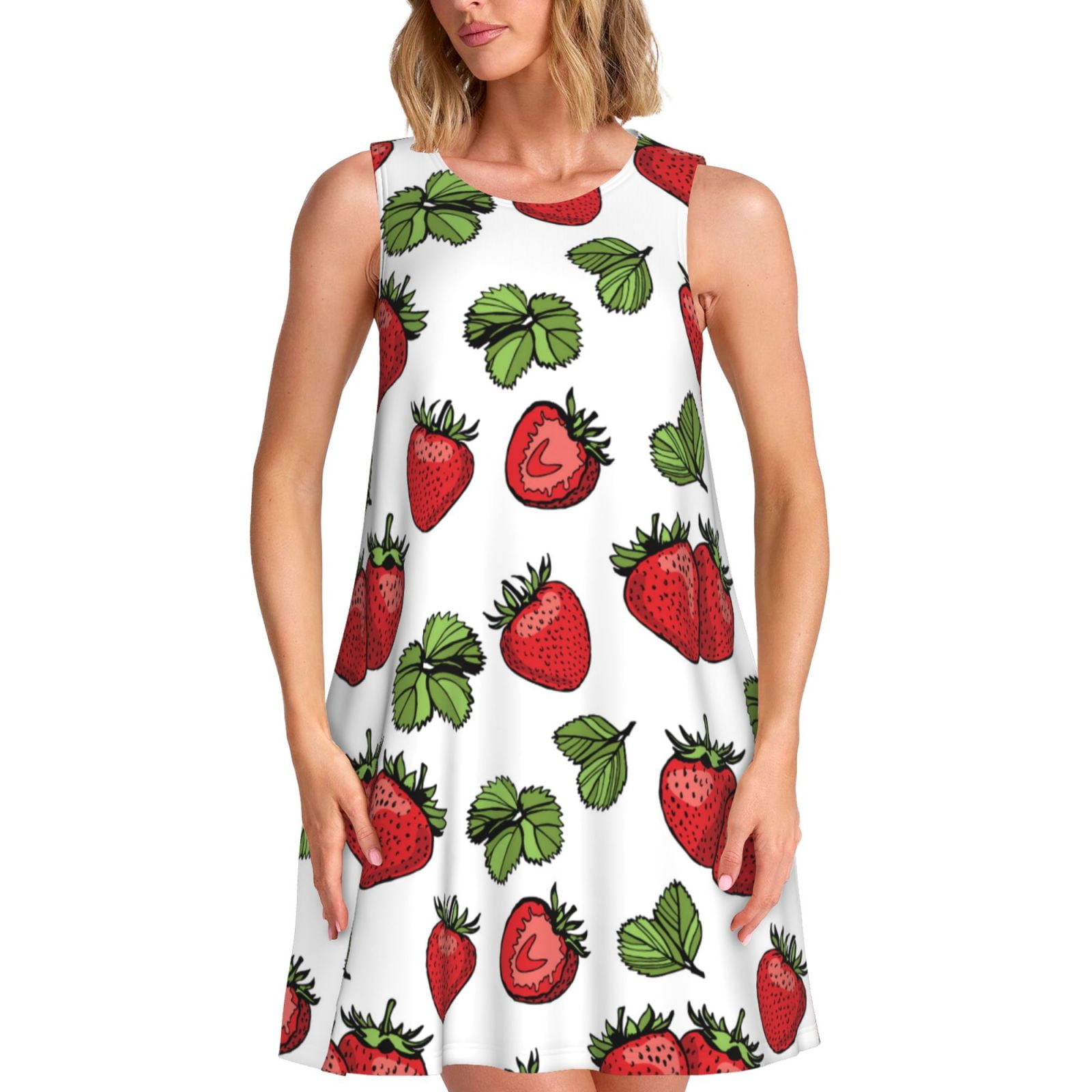 Daiia Hand Drawn Strawberry Print Women's Dresses 2025 Trendy Short ...