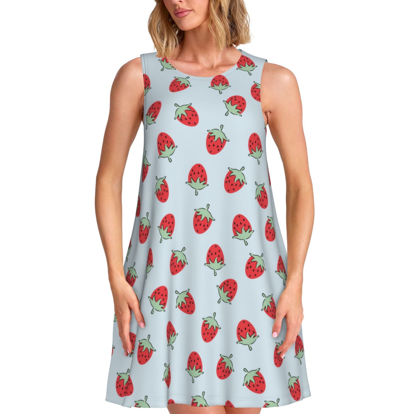 Daiia Hand Drawn Strawberry Print Women's Dresses 2025 Trendy Short ...