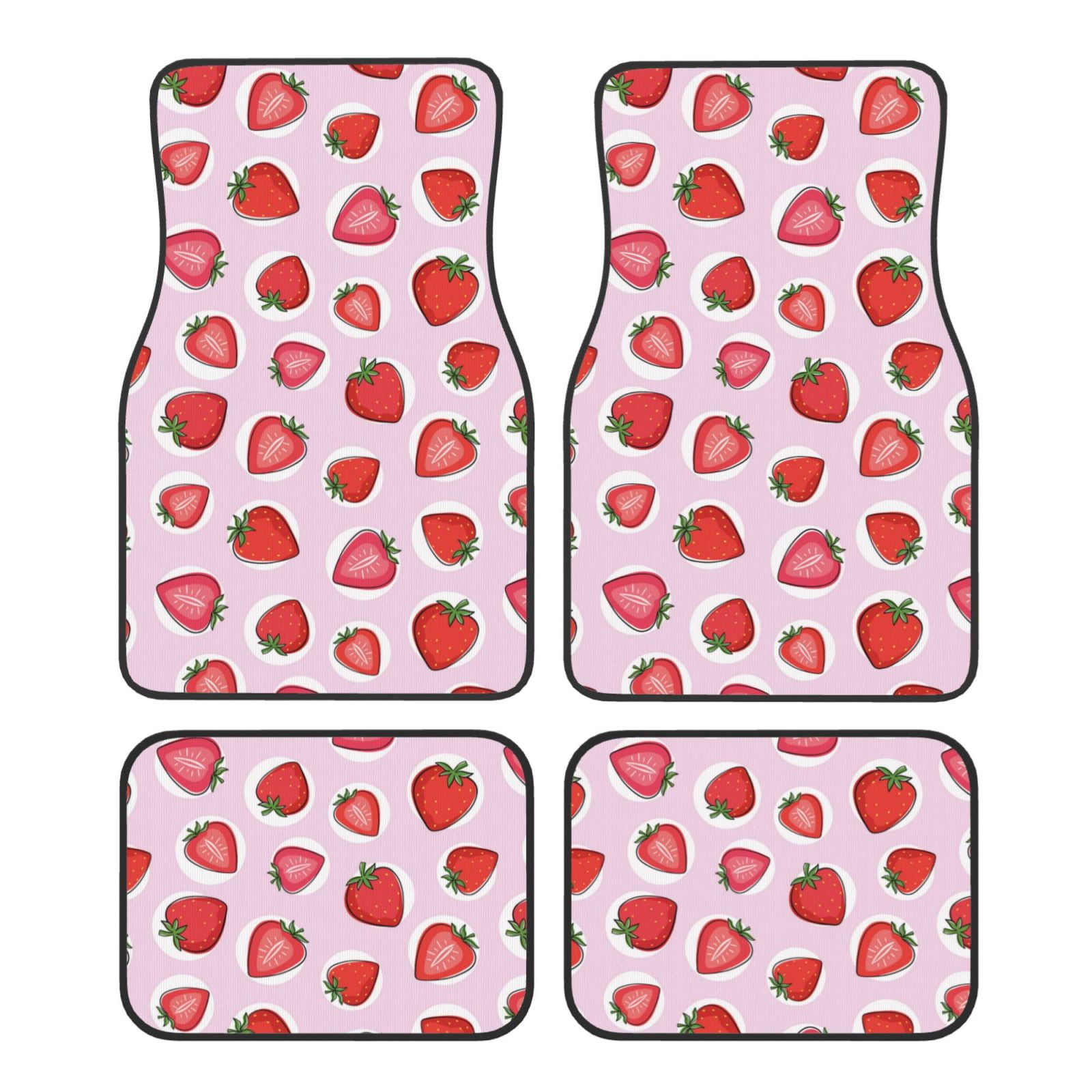 Daiia Hand Drawn Strawberry Printed Car Floor Mats Set of 4, Durable ...