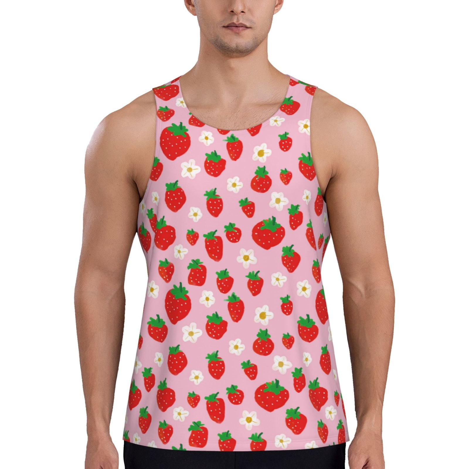 Daiia Hand Drawn Strawberry Printed Men's Quick Dry Fit Muscle Tank Top ...