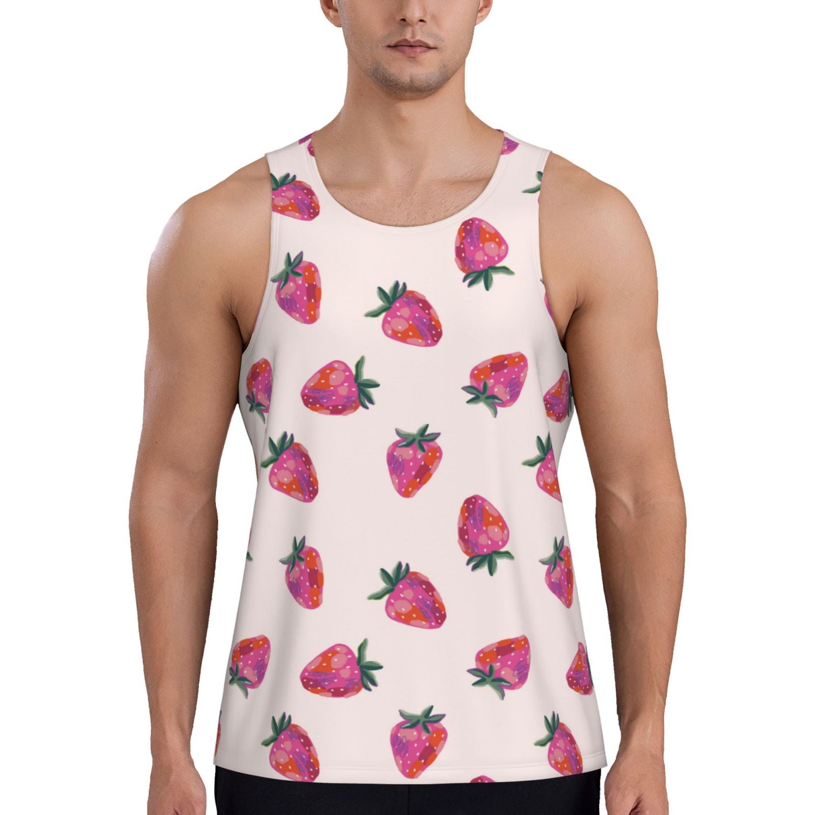 Daiia Hand Drawn Strawberry Printed Men's Quick Dry Fit Muscle Tank Top ...