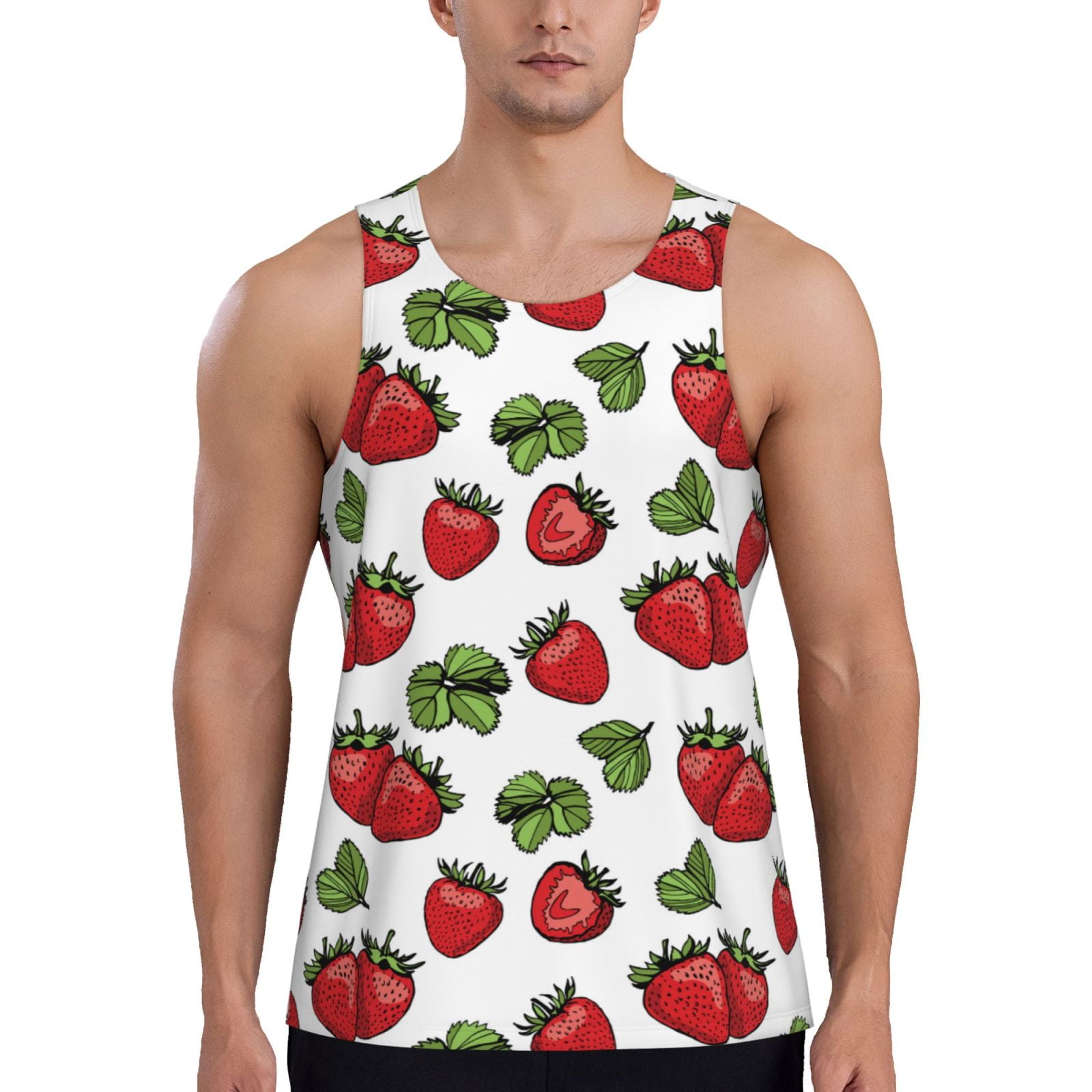 Daiia Hand Drawn Strawberry Printed Men's Quick Dry Fit Muscle Tank Top ...