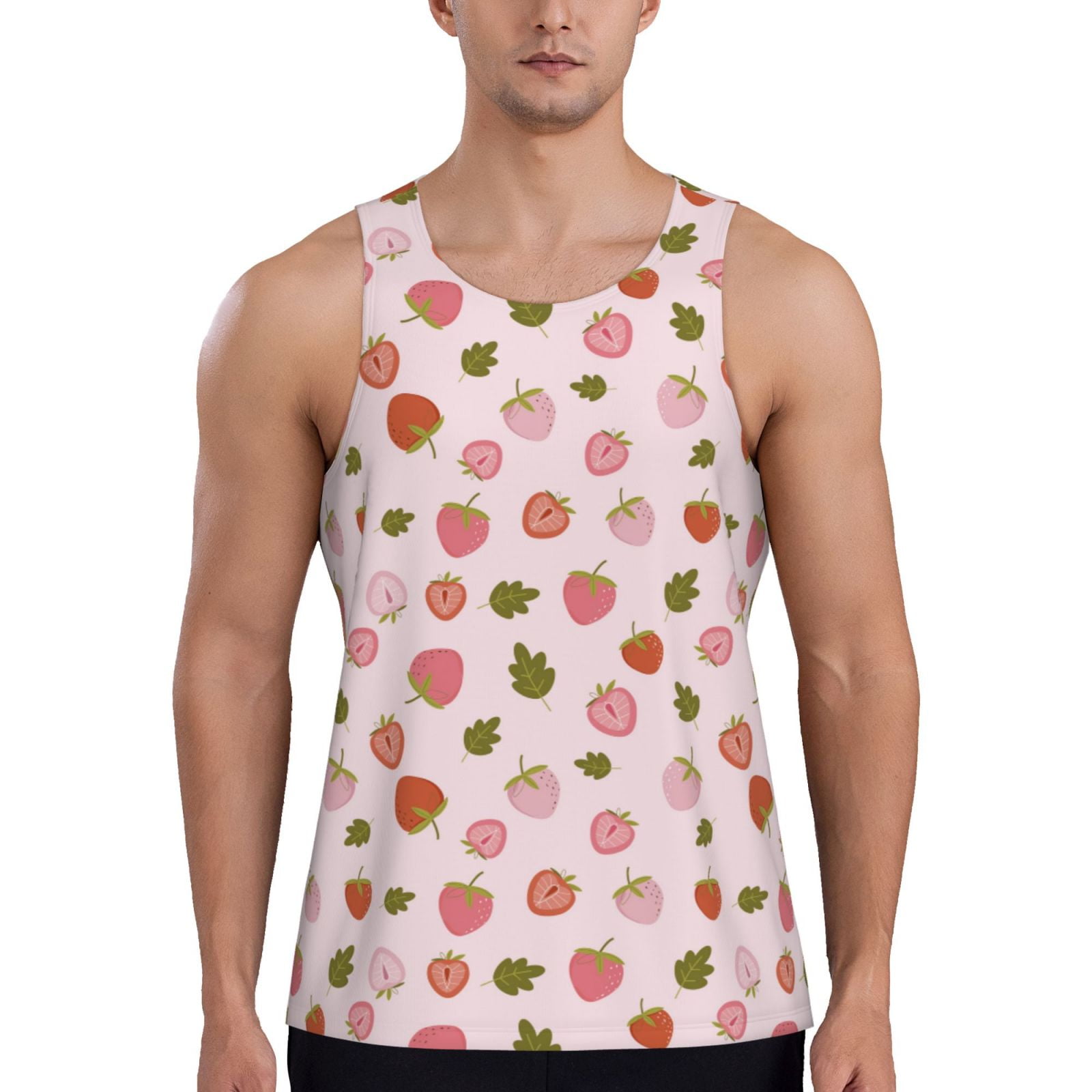 Daiia Hand Drawn Strawberry Printed Men's Quick Dry Fit Muscle Tank Top ...
