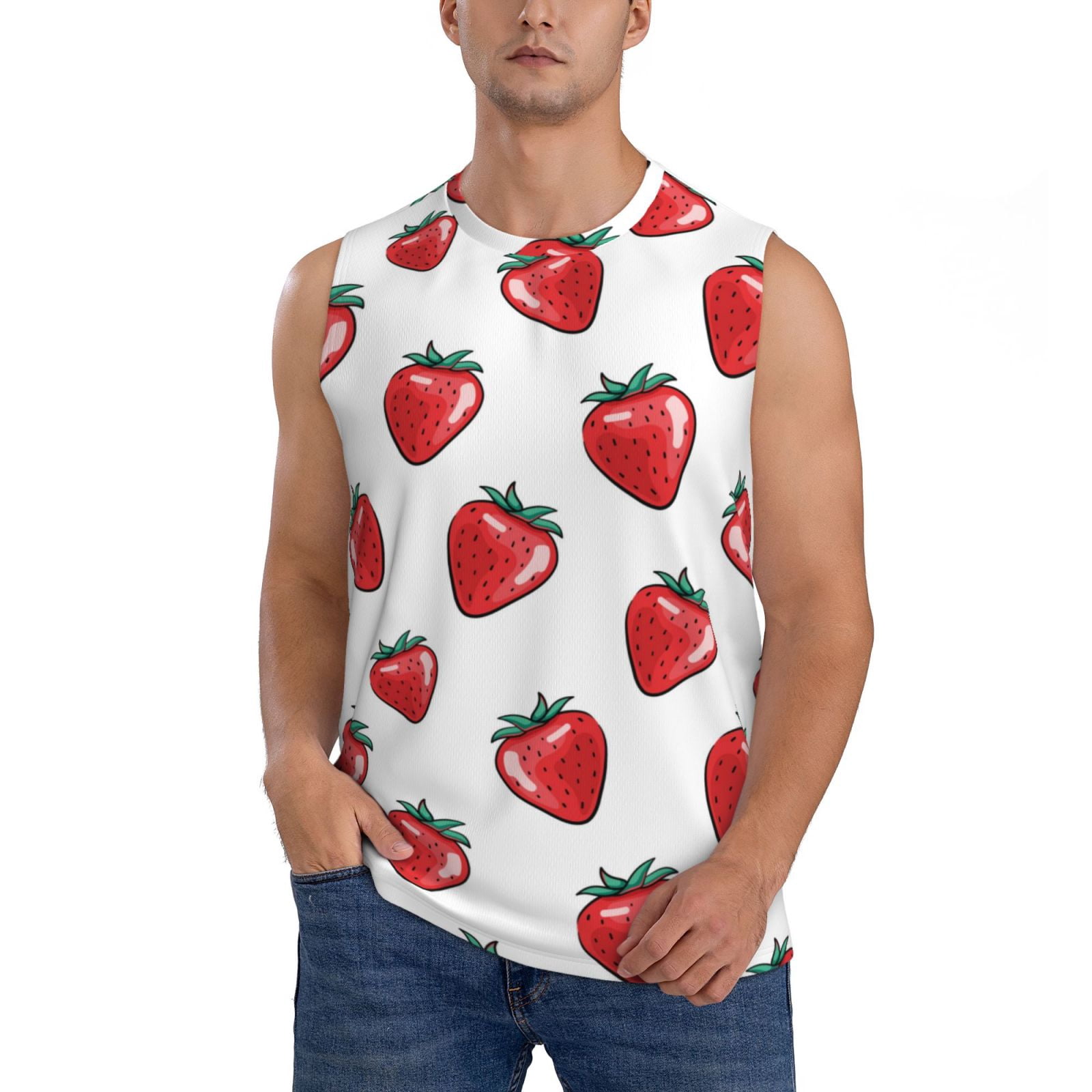 Daiia Hand Drawn Strawberry Printed Men's Tank Tops,Casual Soft ...
