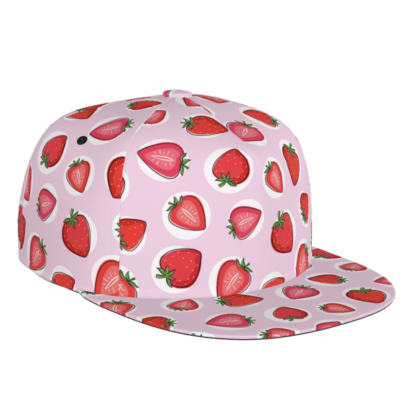 Daiia Hand Drawn Strawberry print Flat Bill Hats Flat Brim Trucker Cap ...