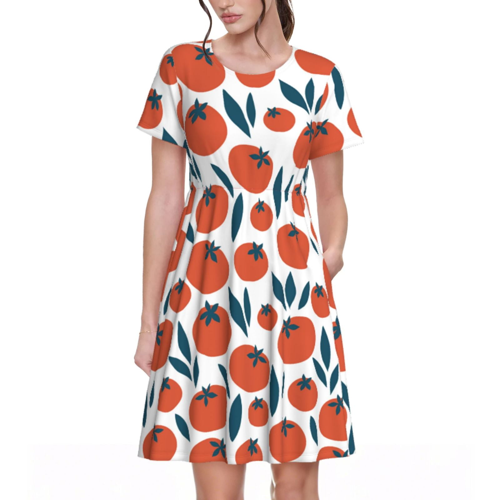 Daiia Hand Drawn Tomatoes Print Women's Dresses 2025 Trendy Short sleeve Dresses Casual Baggy ...