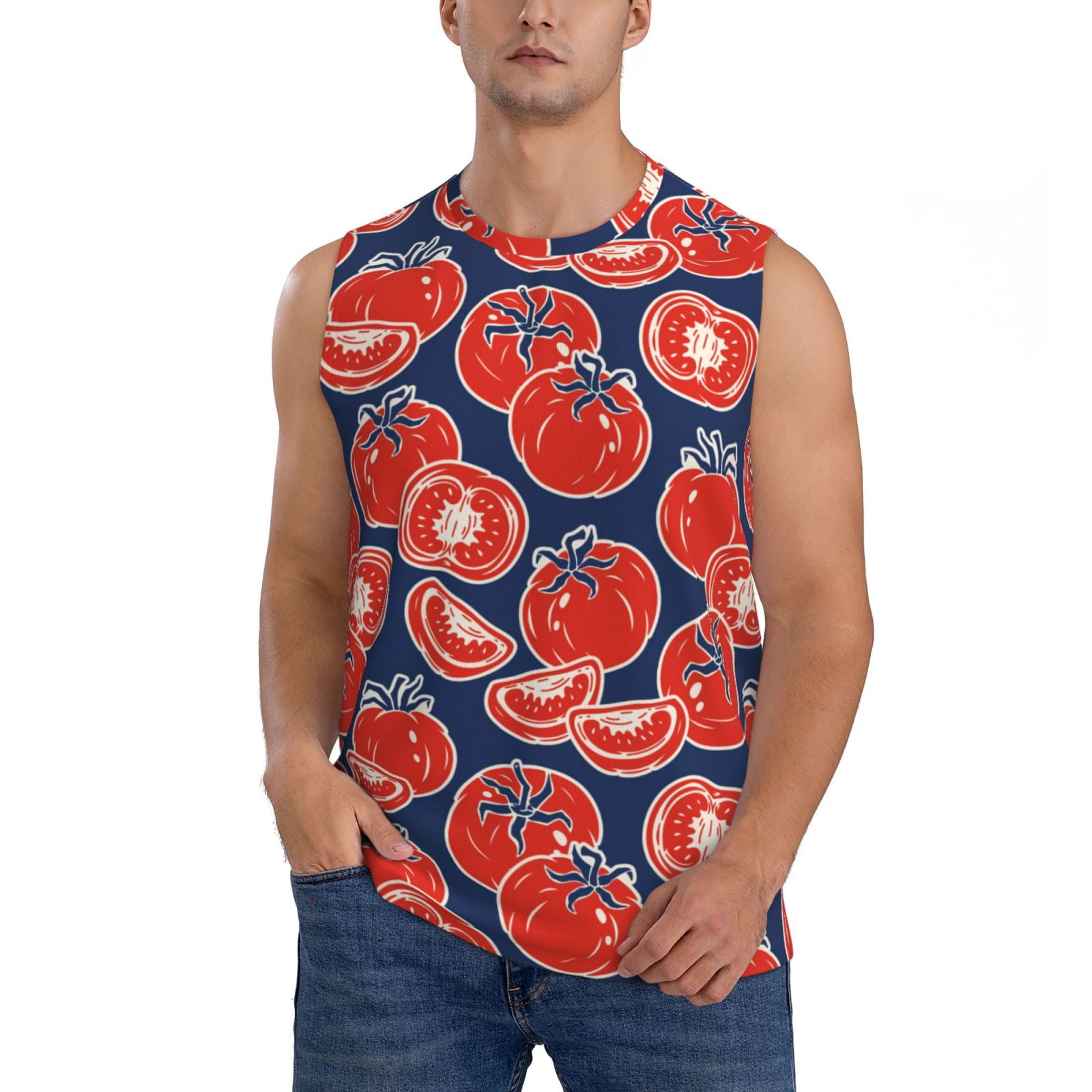 Daiia Hand Drawn Tomatoes Printed Men's Tank Tops,Casual Soft ...