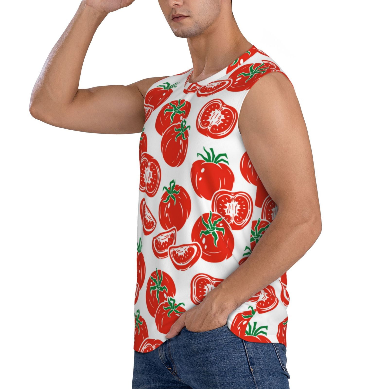 Daiia Hand Drawn Tomatoes Printed Men's Tank Tops,Casual Soft ...