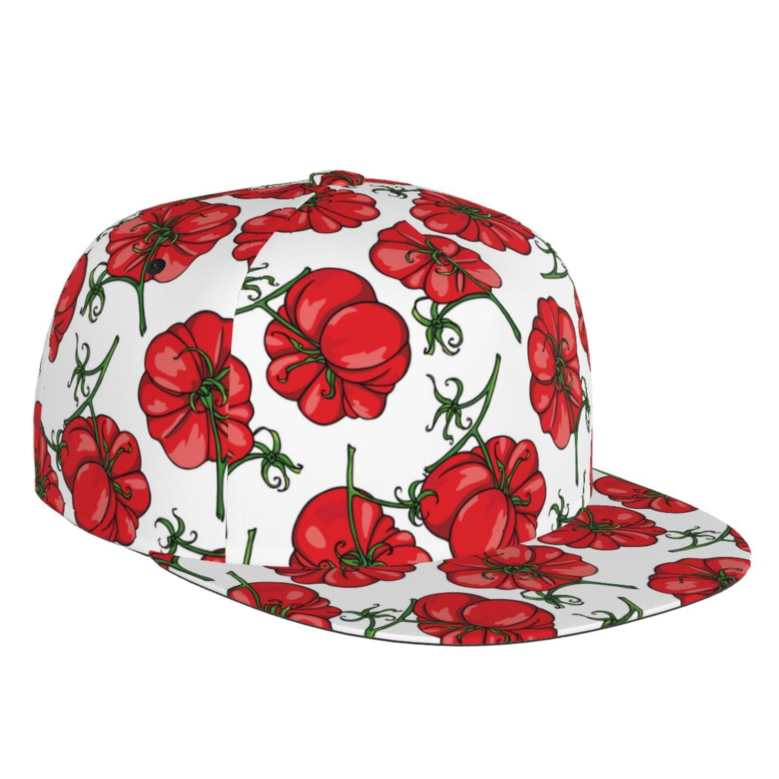 Daiia Hand Drawn Tomatoes print Flat Bill Hats Flat Brim Trucker Cap ...