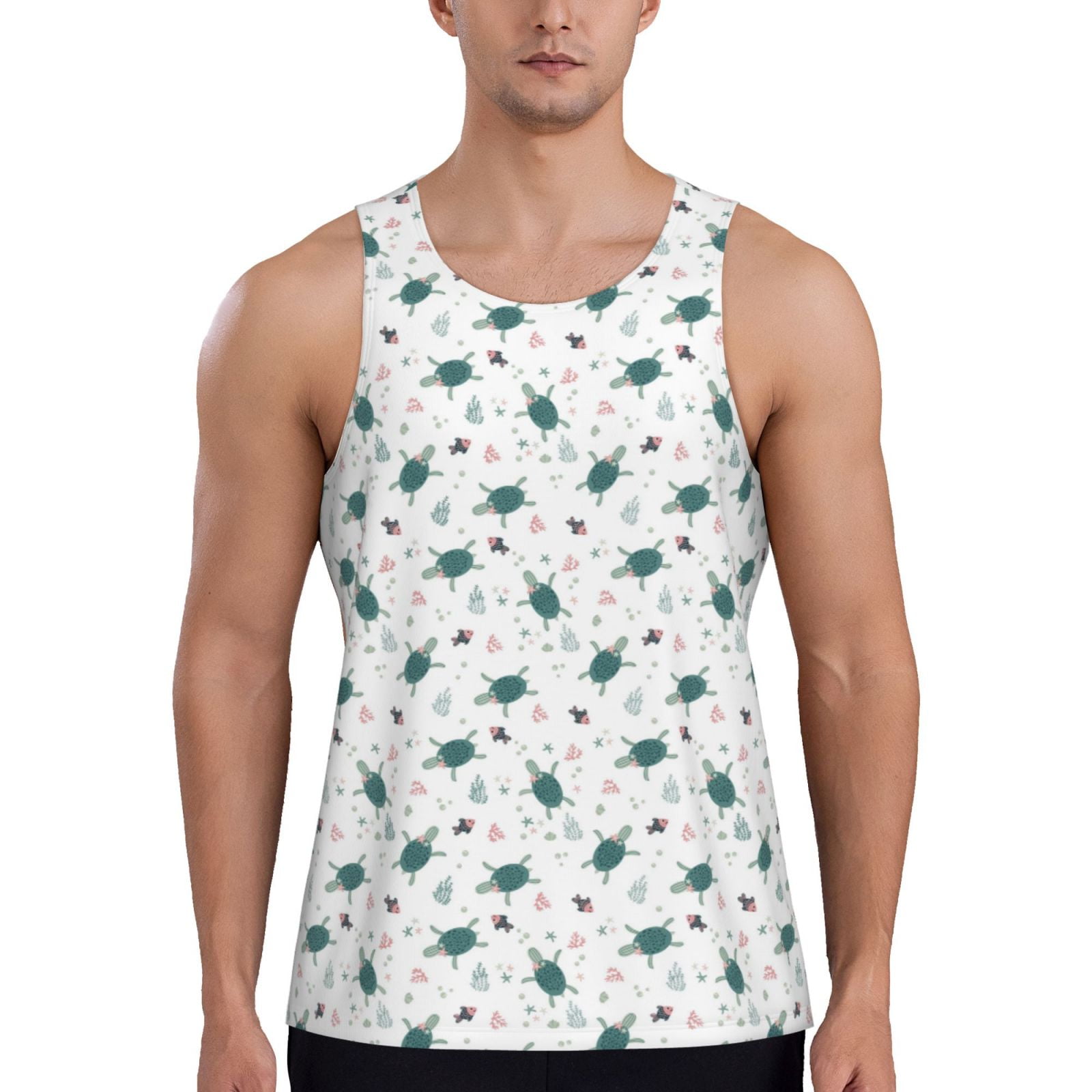 Daiia Hand Drawn Turtle Printed Men's Quick Dry Fit Muscle Tank Top ...