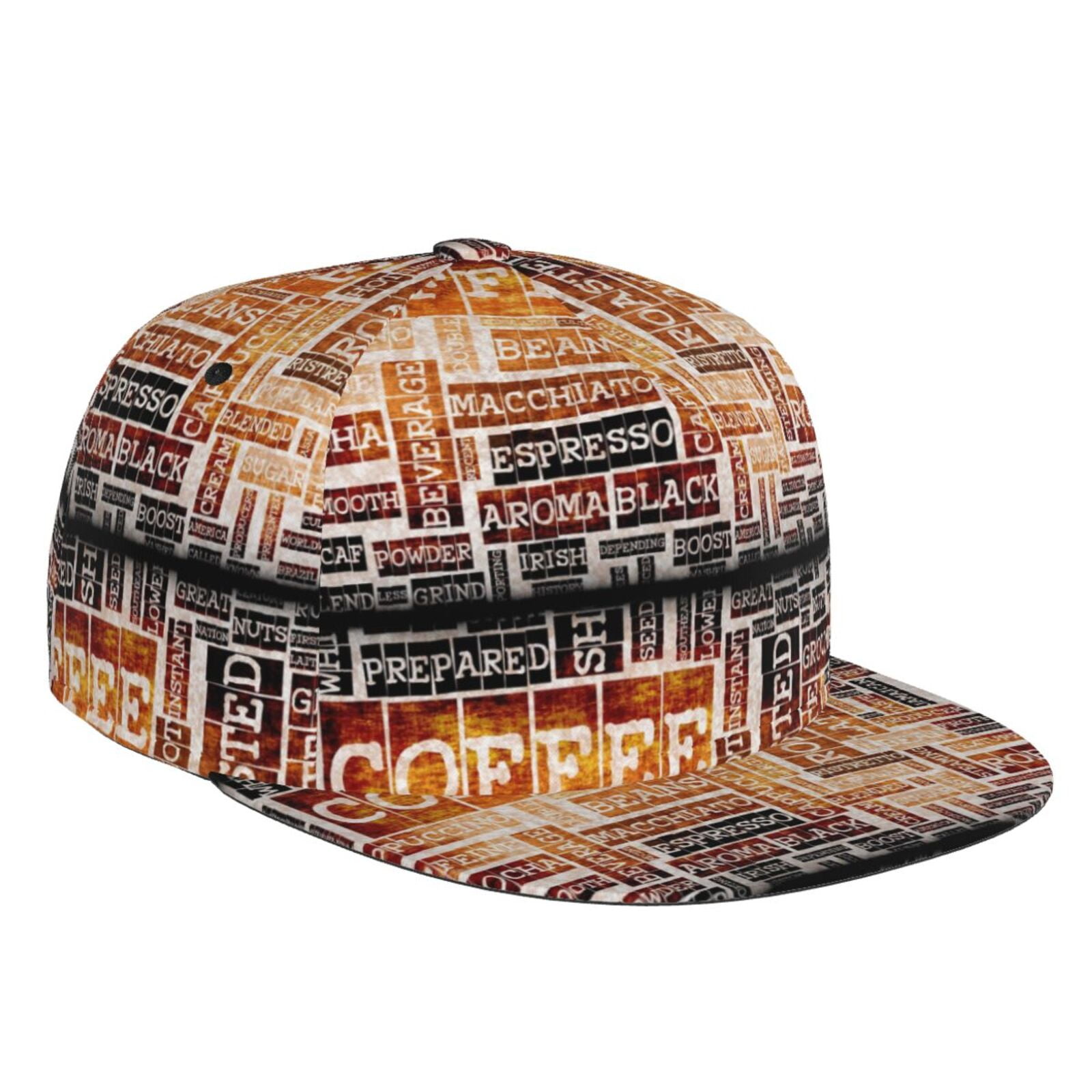 Daiia Hand Drawn Vintage Coffee print Flat Bill Hats Flat Brim Trucker ...