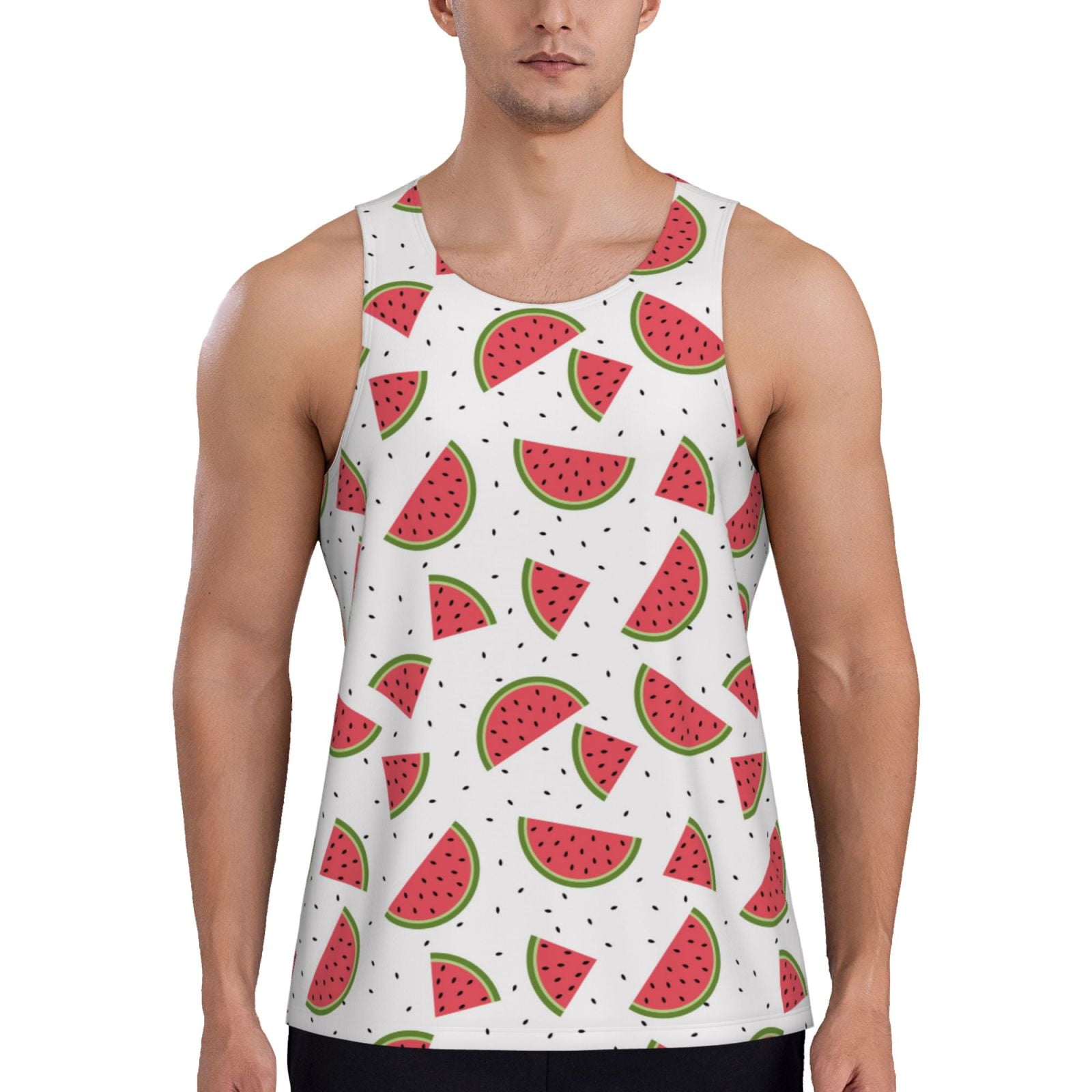 Daiia Hand Drawn Watermelon Printed Men's Quick Dry Fit Muscle Tank Top ...