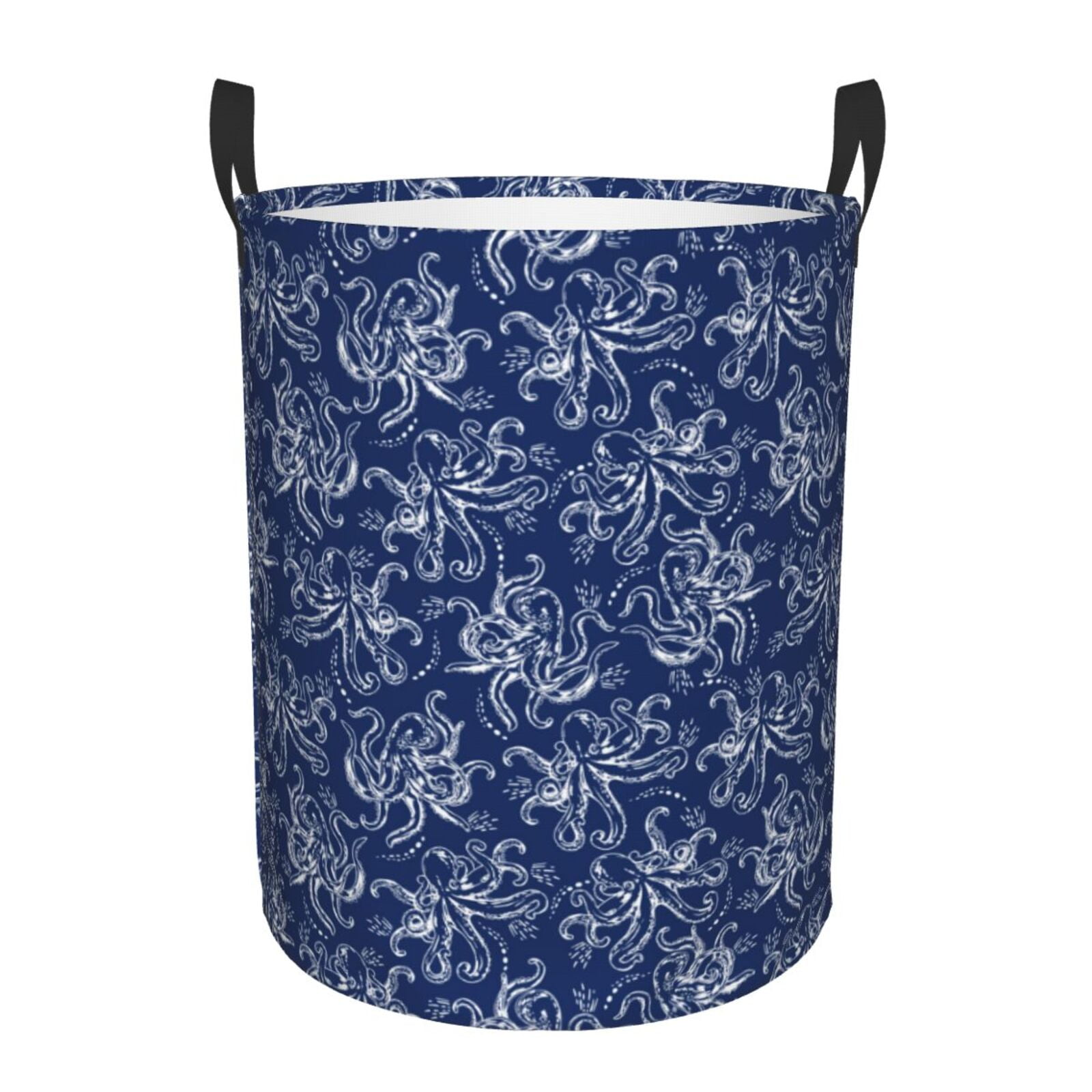 Daiia Hand drawn octopus Pattern Round Laundry Basket with Handles ...