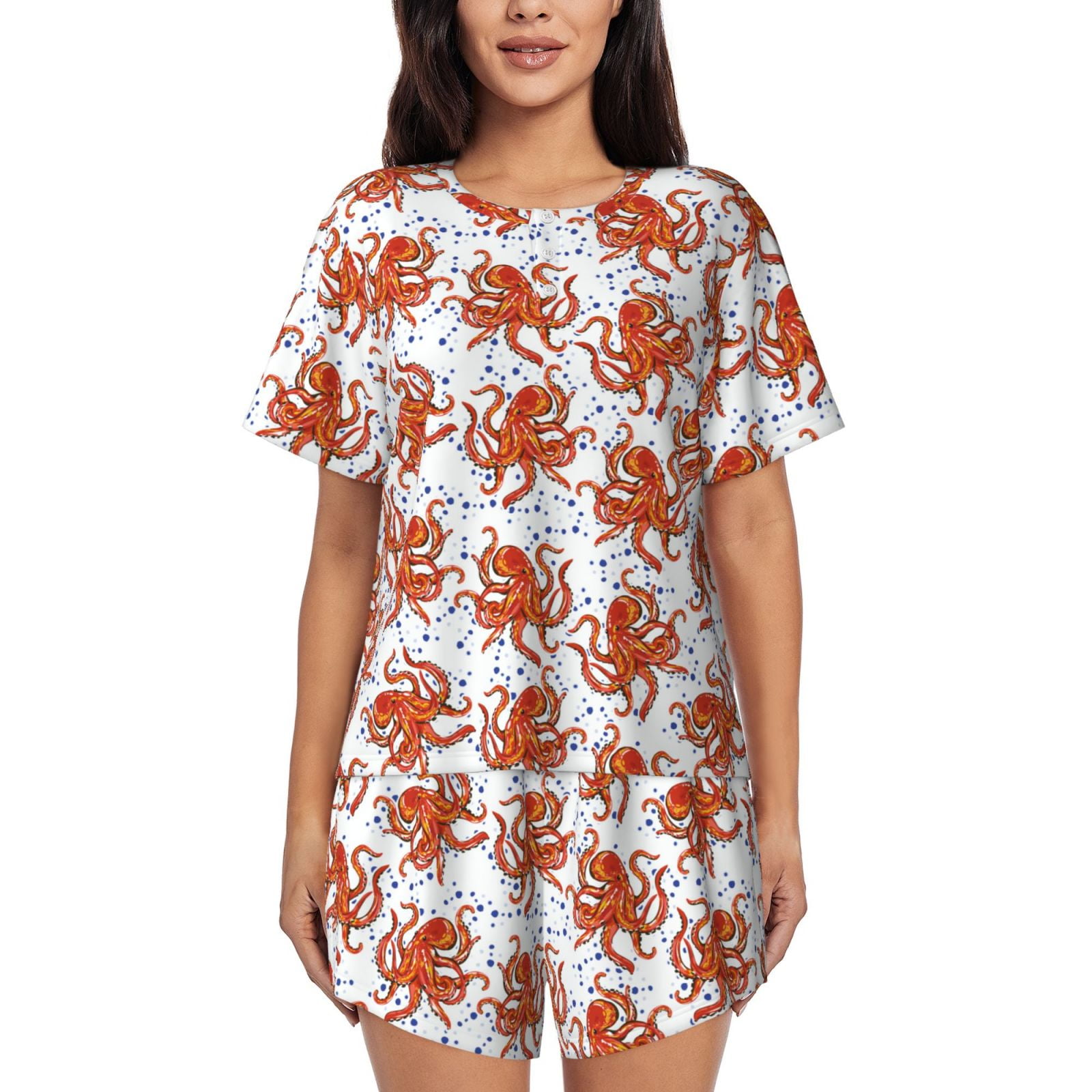 Daiia Hand drawn octopus Pattern Womens Pajama Sets Short Sleeve ...