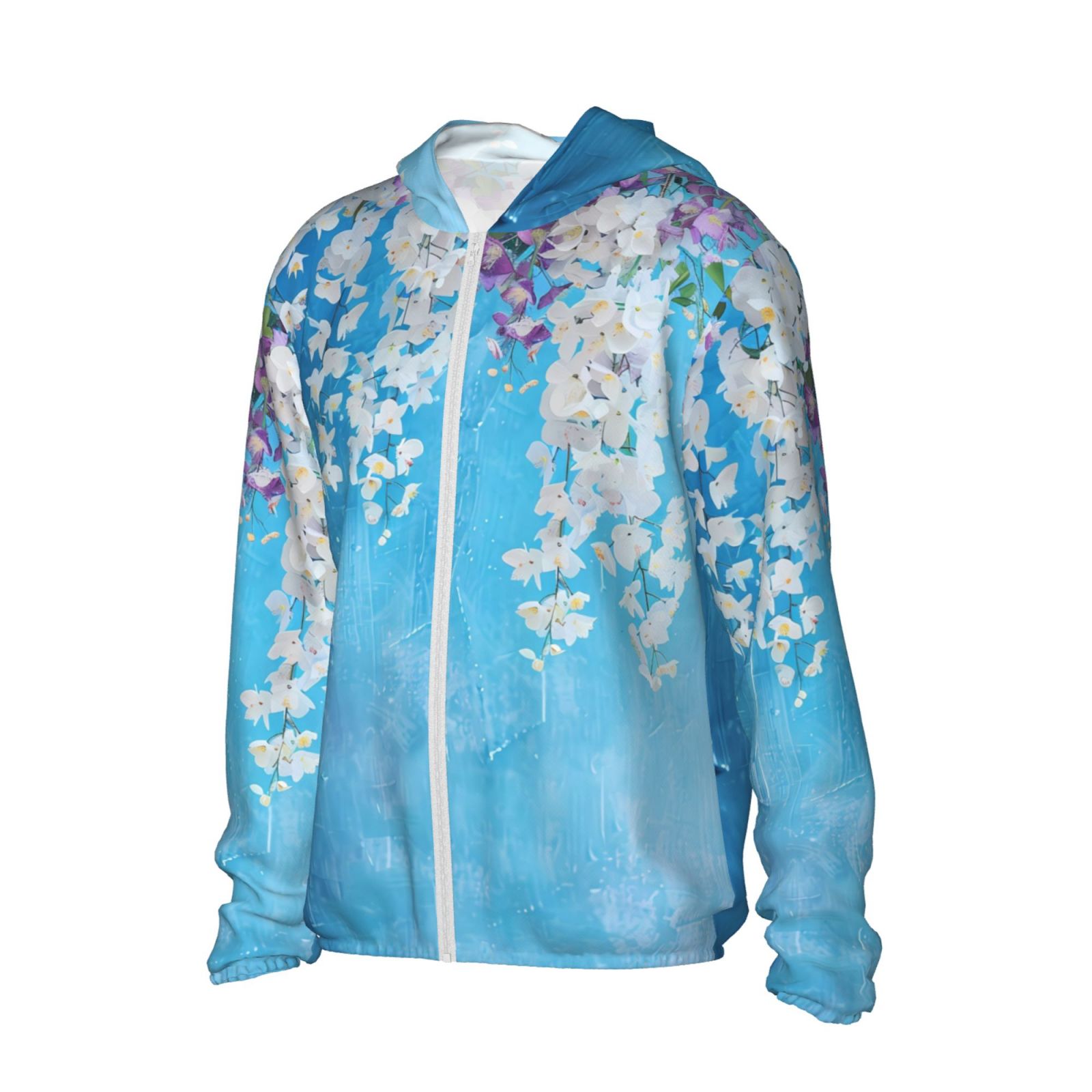 Daiia Hanging Orchids Floral Blue UPF 50+ Sun Protection Hoodie Jacket ...