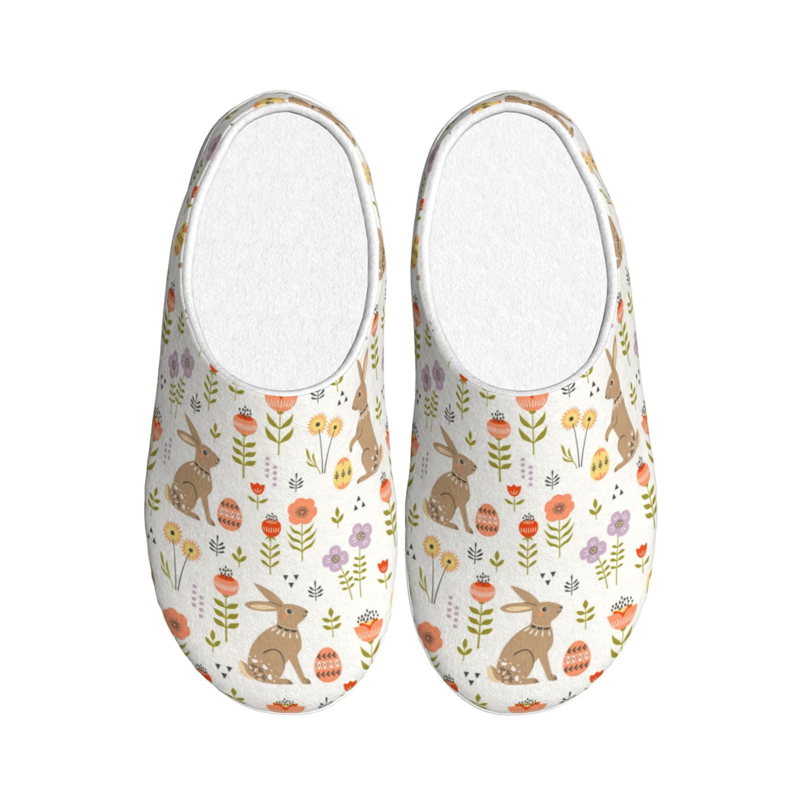 Daiia Happy Easter Print Women’s Fuzzy Slippers Memory Foam Lightweight ...