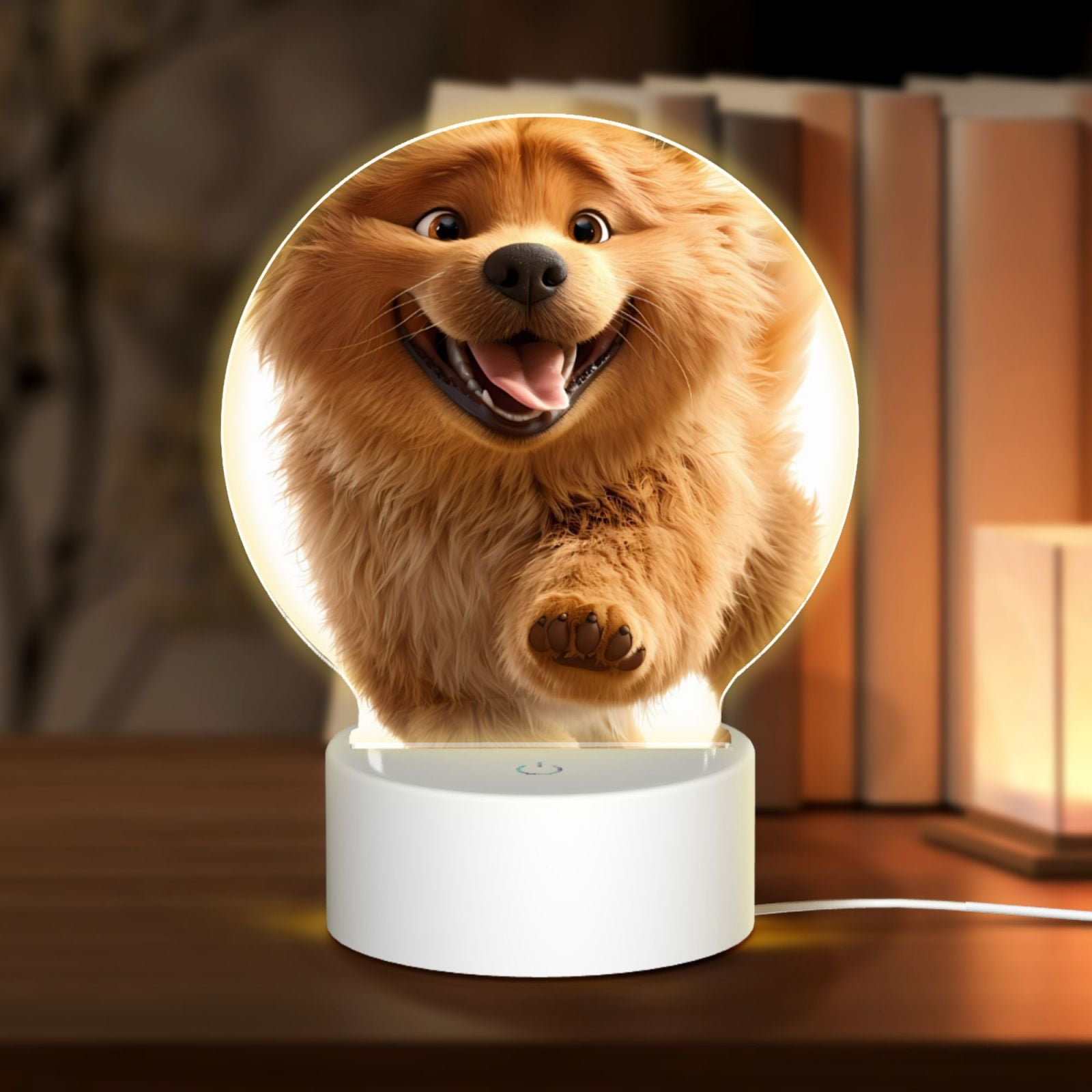 Daiia Happy Fluffy Running Dog Pattern Acrylic Night Light, LED Touch ...