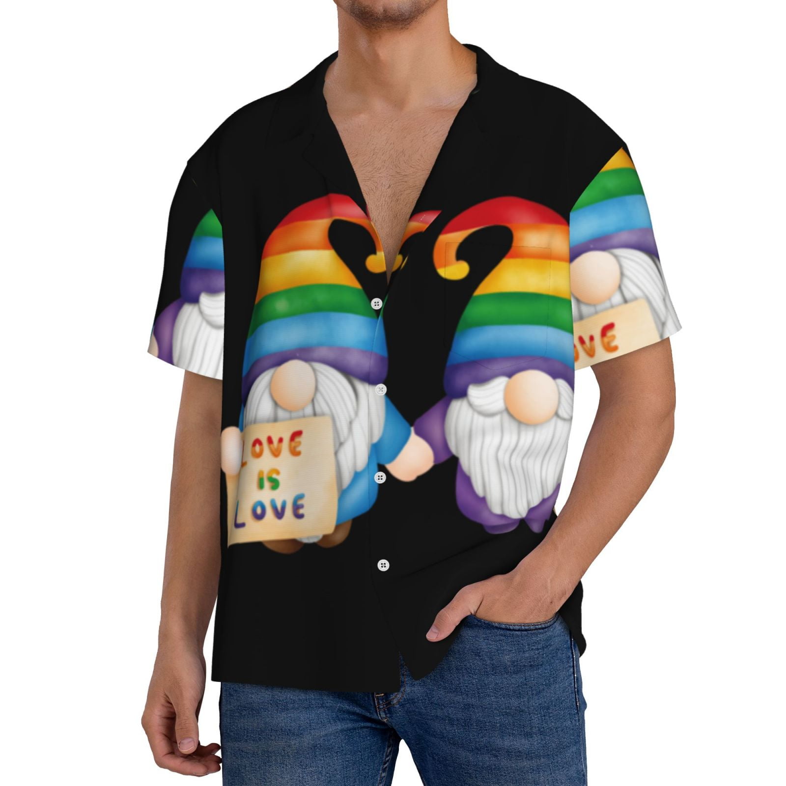Daiia Happy Pride Gnome Men's Linen Shirts Short Sleeve Casual Shirts ...