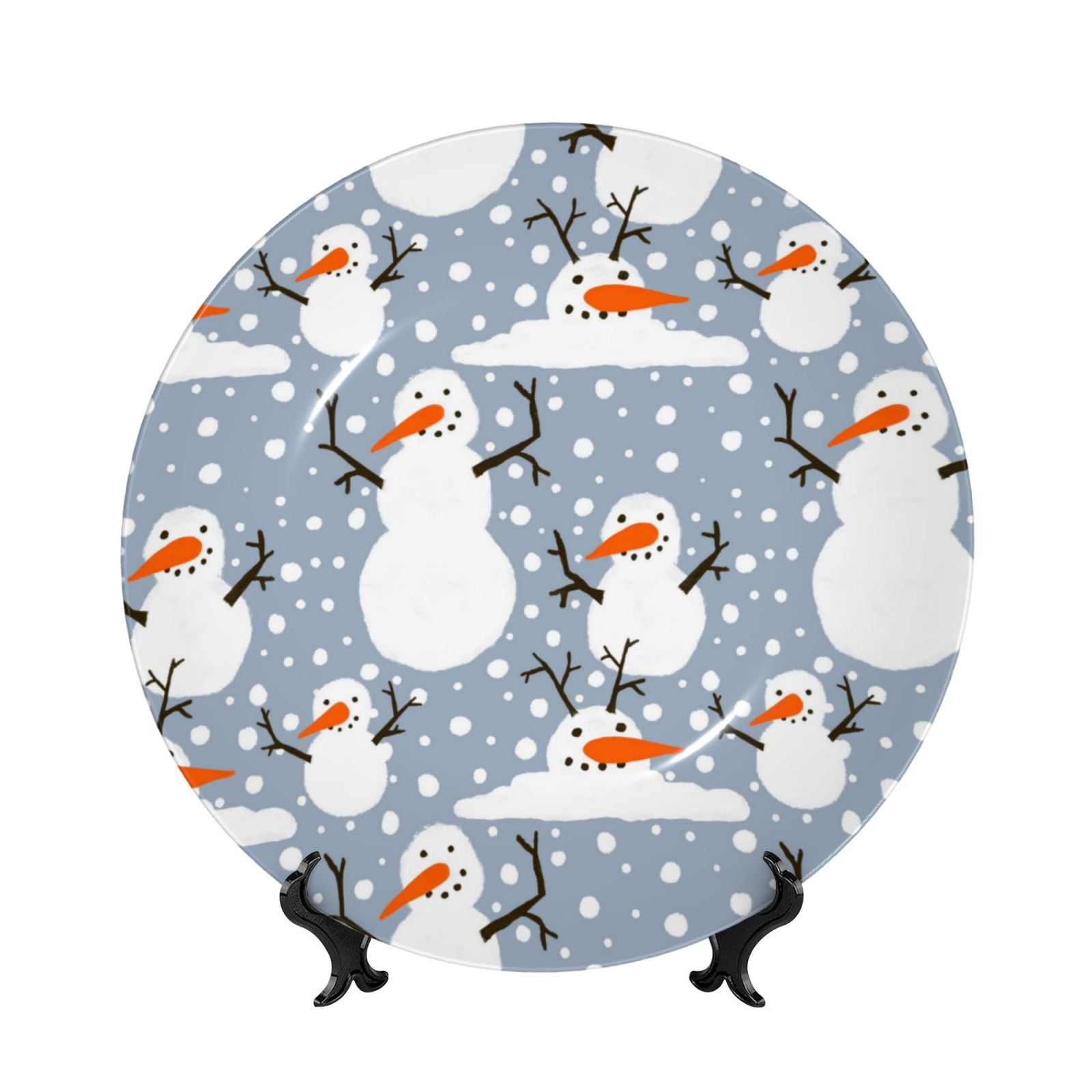 Daiia Happy Snowmen Snowfall Printed Pattern Ceramic Plate Dinner ...