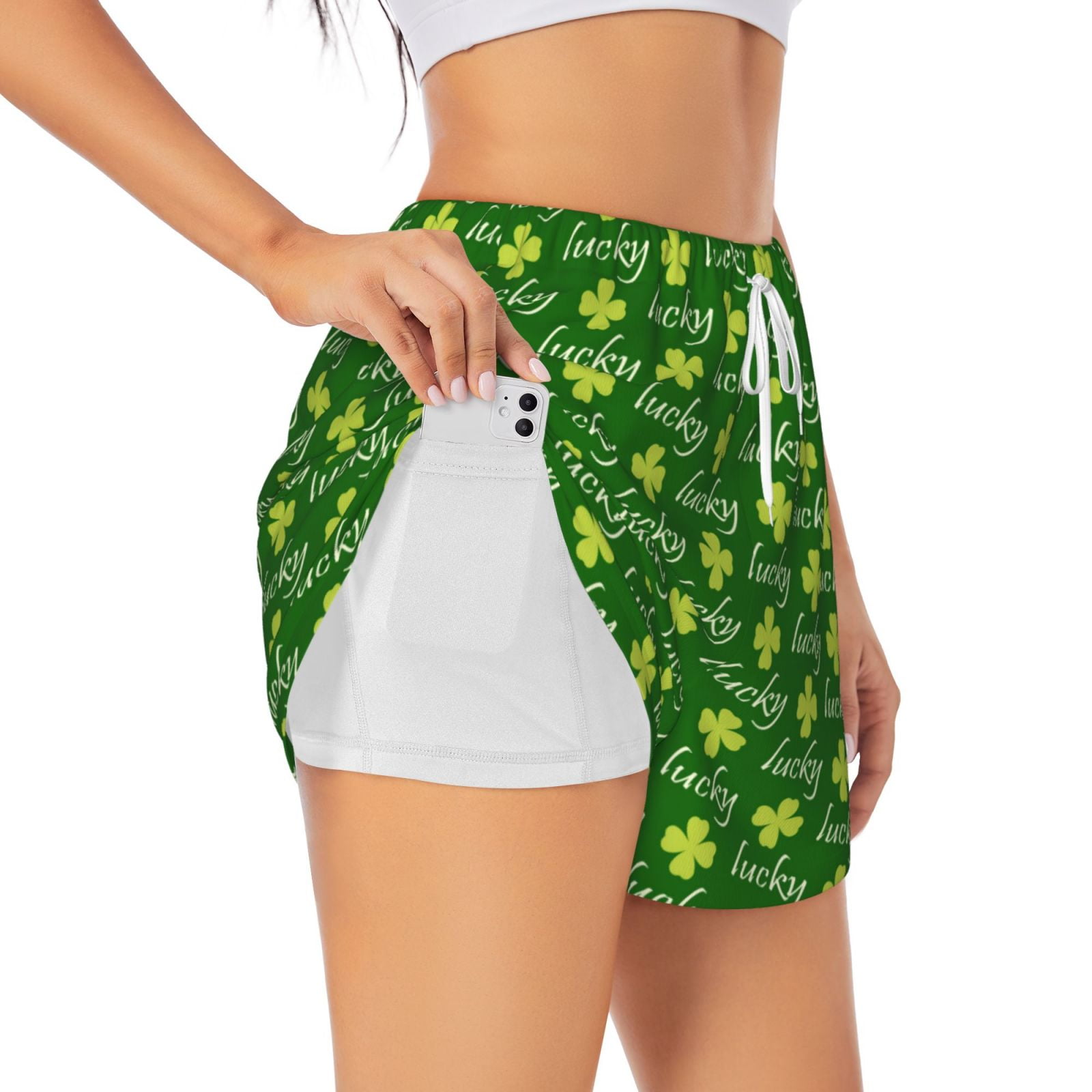 Daiia Happy St. Patricks Day Pattern Women's 2 in 1 Running Shorts ...