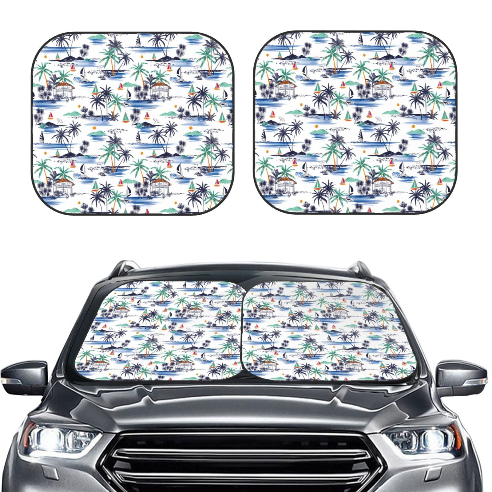 Daiia Hawaii Palms 2PCS Car Windshield Sun Shade, Foldable Sun Shield ...