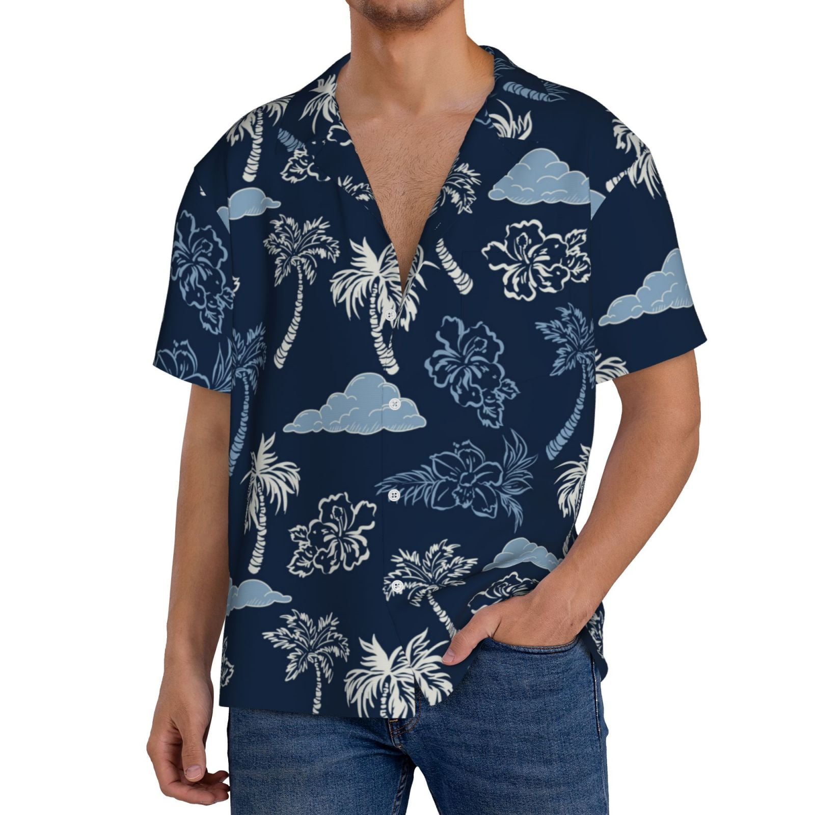 Daiia Hawaii Palms Men's Linen Shirts Short Sleeve Casual Shirts Button ...