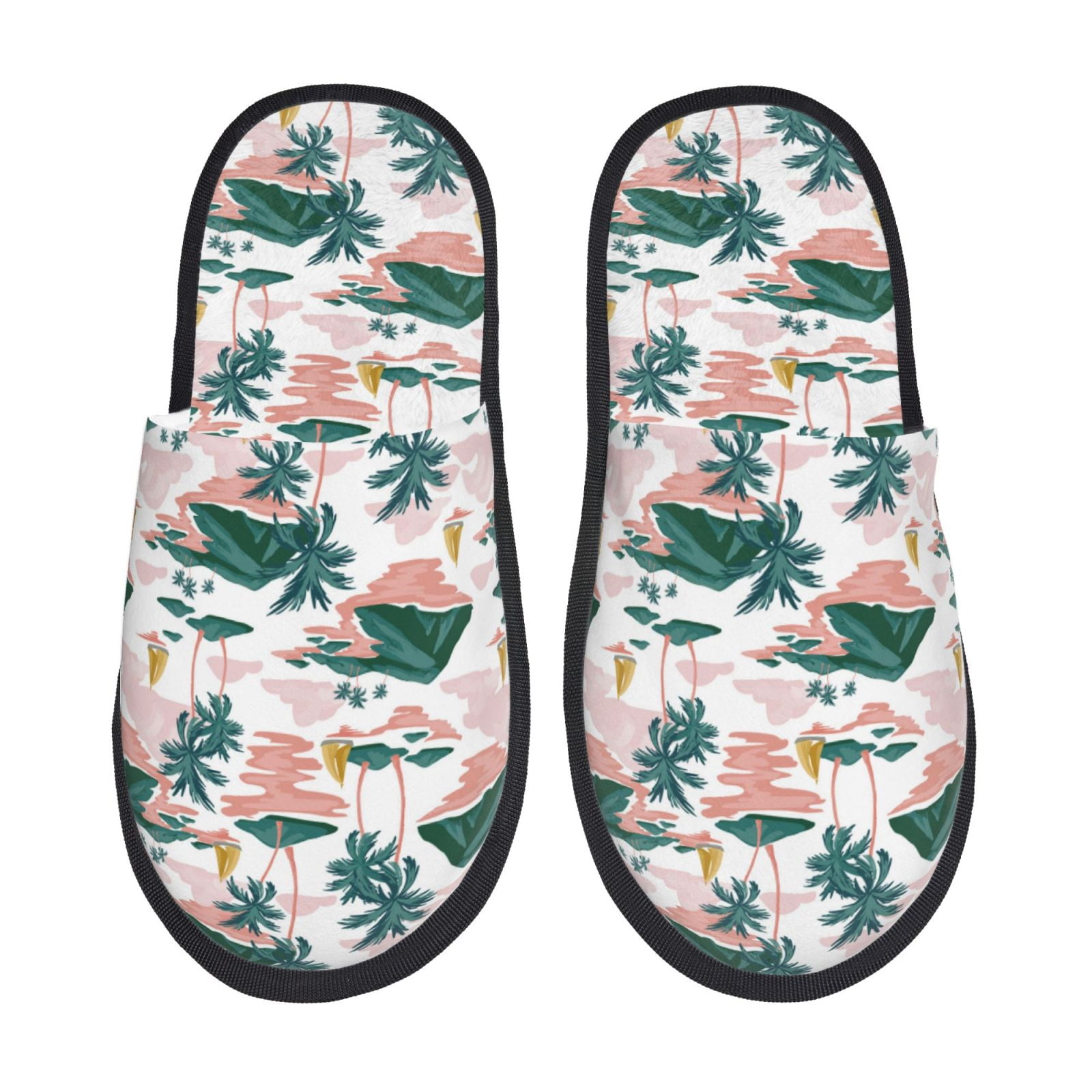 Daiia Hawaii Palms Pattern Furry Slippers for Women and Men, Soft Plush ...