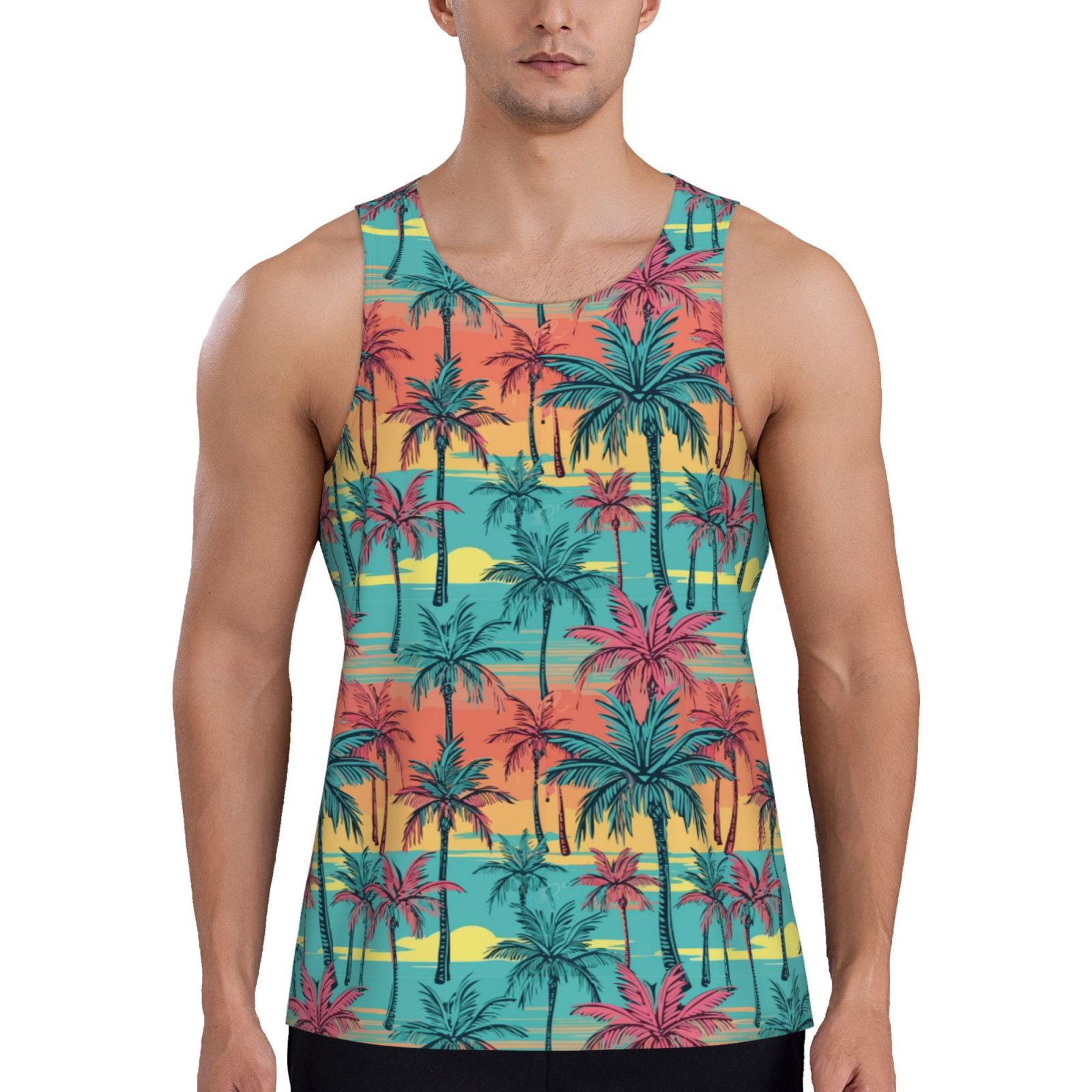 Daiia Hawaii Palms Printed Men's Quick Dry Fit Muscle Tank Top Slim-Fit ...