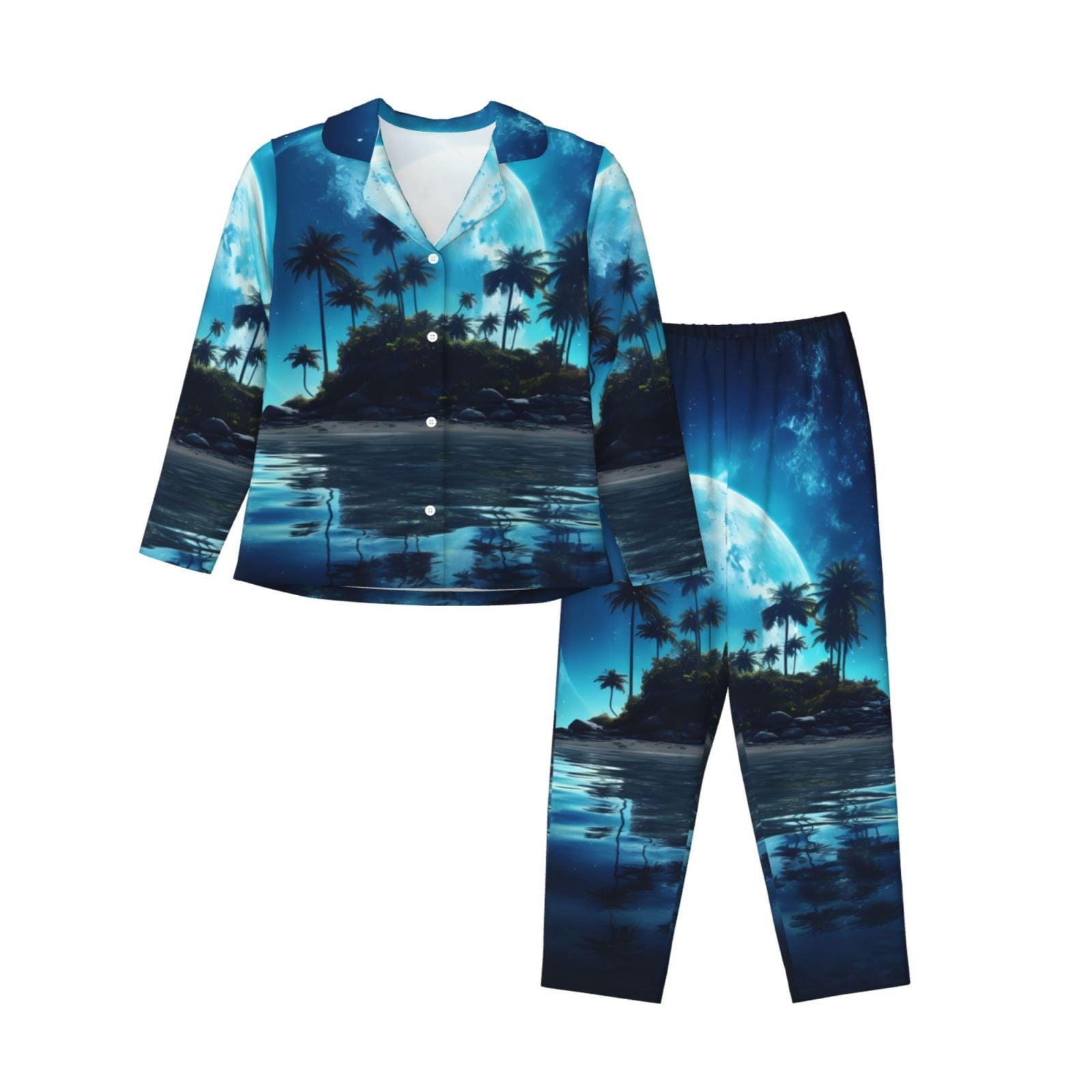 Daiia Hawaiian Beach Pirate Moon for Women's Long-Sleeved Pajama Set ...