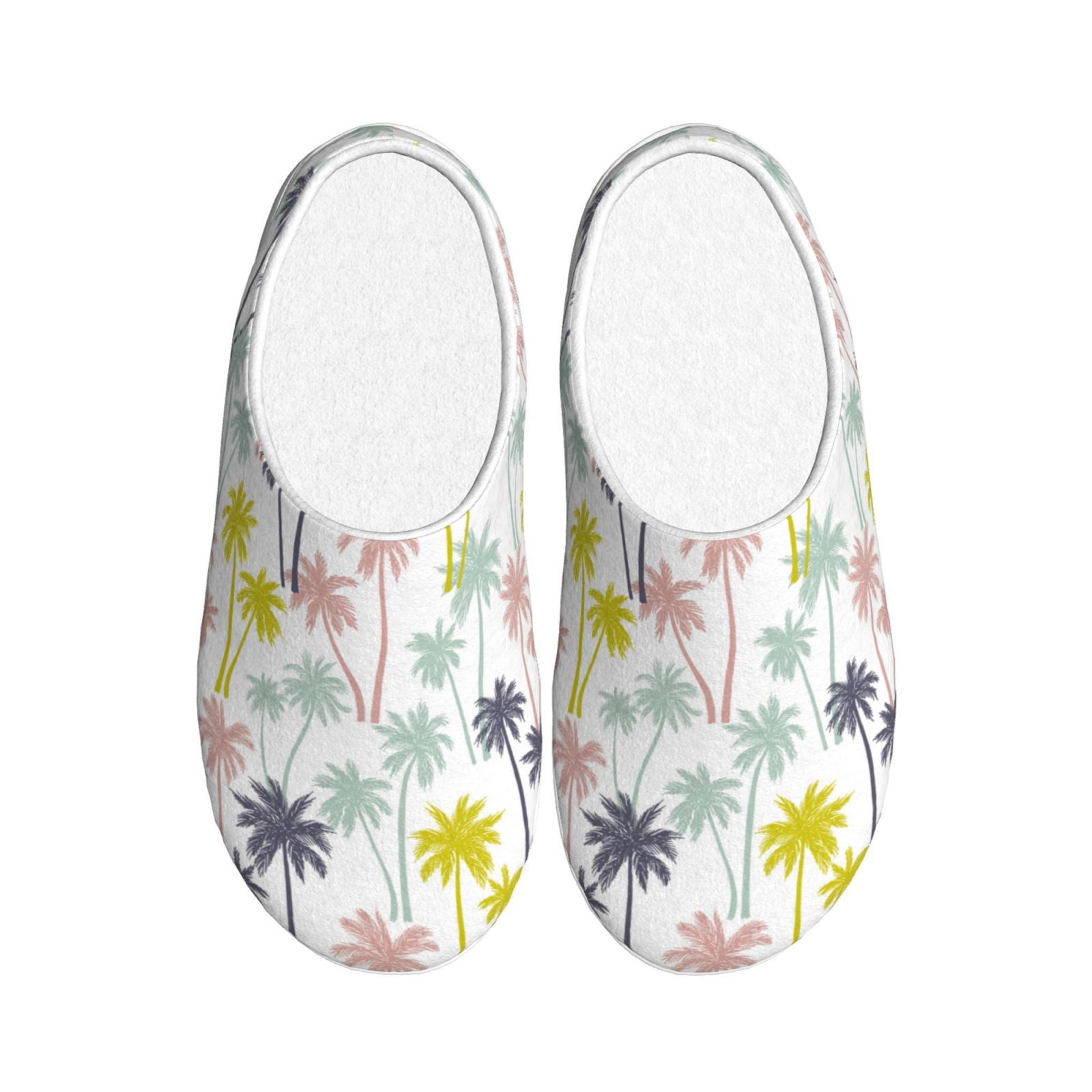 Daiia Hawaiian Coconut Tree Print Women’s Fuzzy Slippers Memory Foam ...