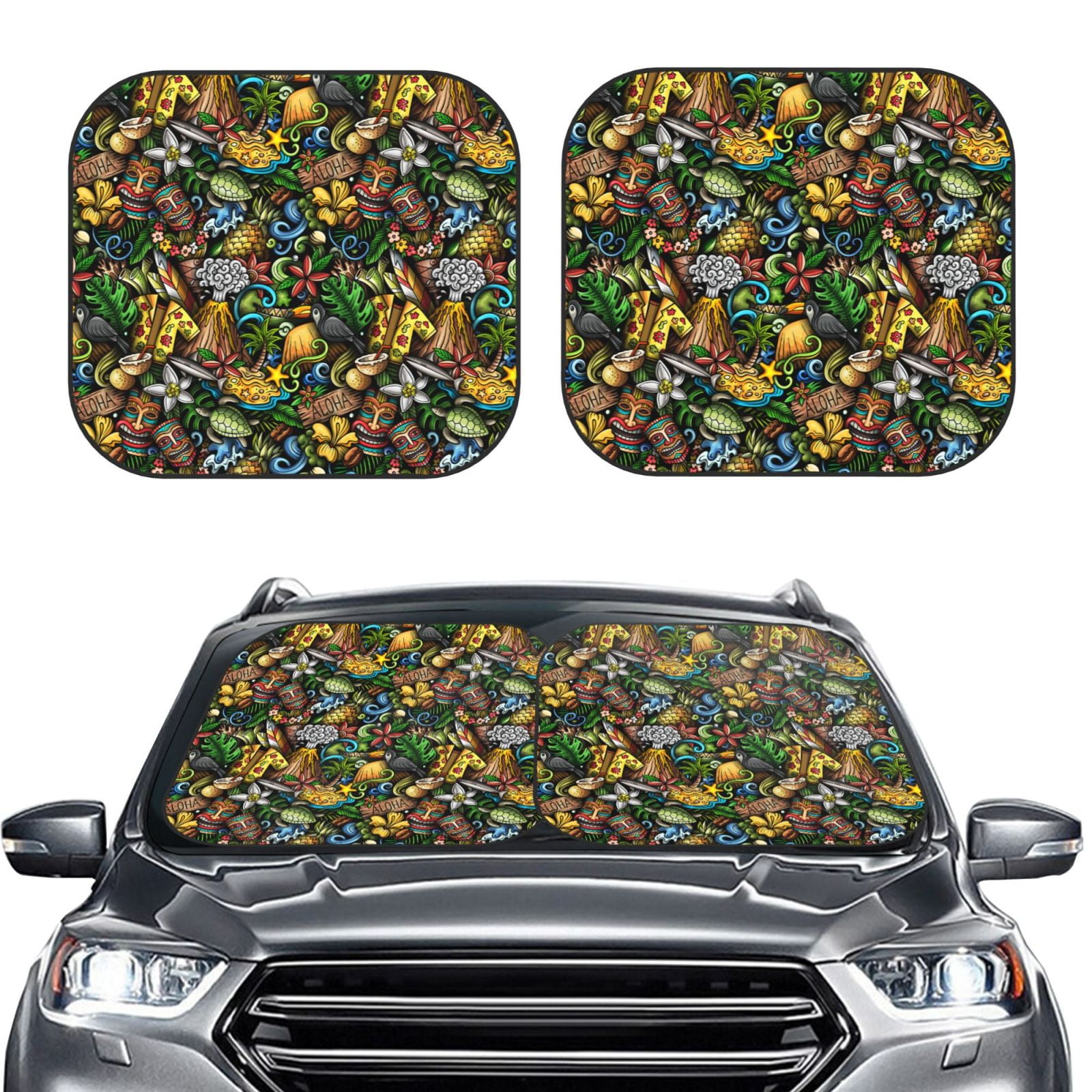 Daiia Hawaiian Culture Symbols 2PCS Car Windshield Sun Shade, Foldable ...