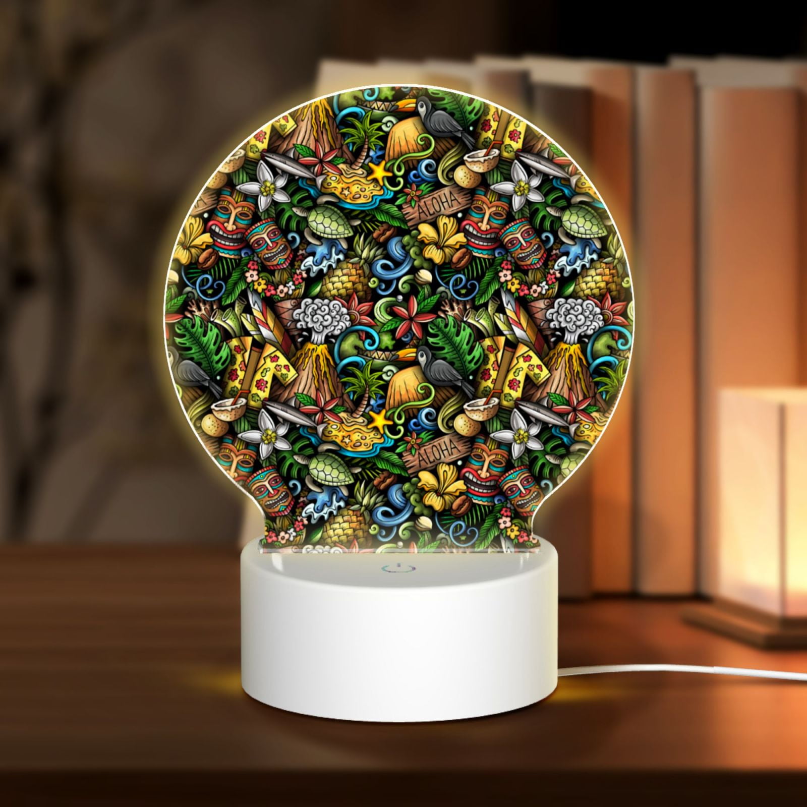 Daiia Hawaiian Culture Symbols Pattern Acrylic Night Light, LED Touch ...