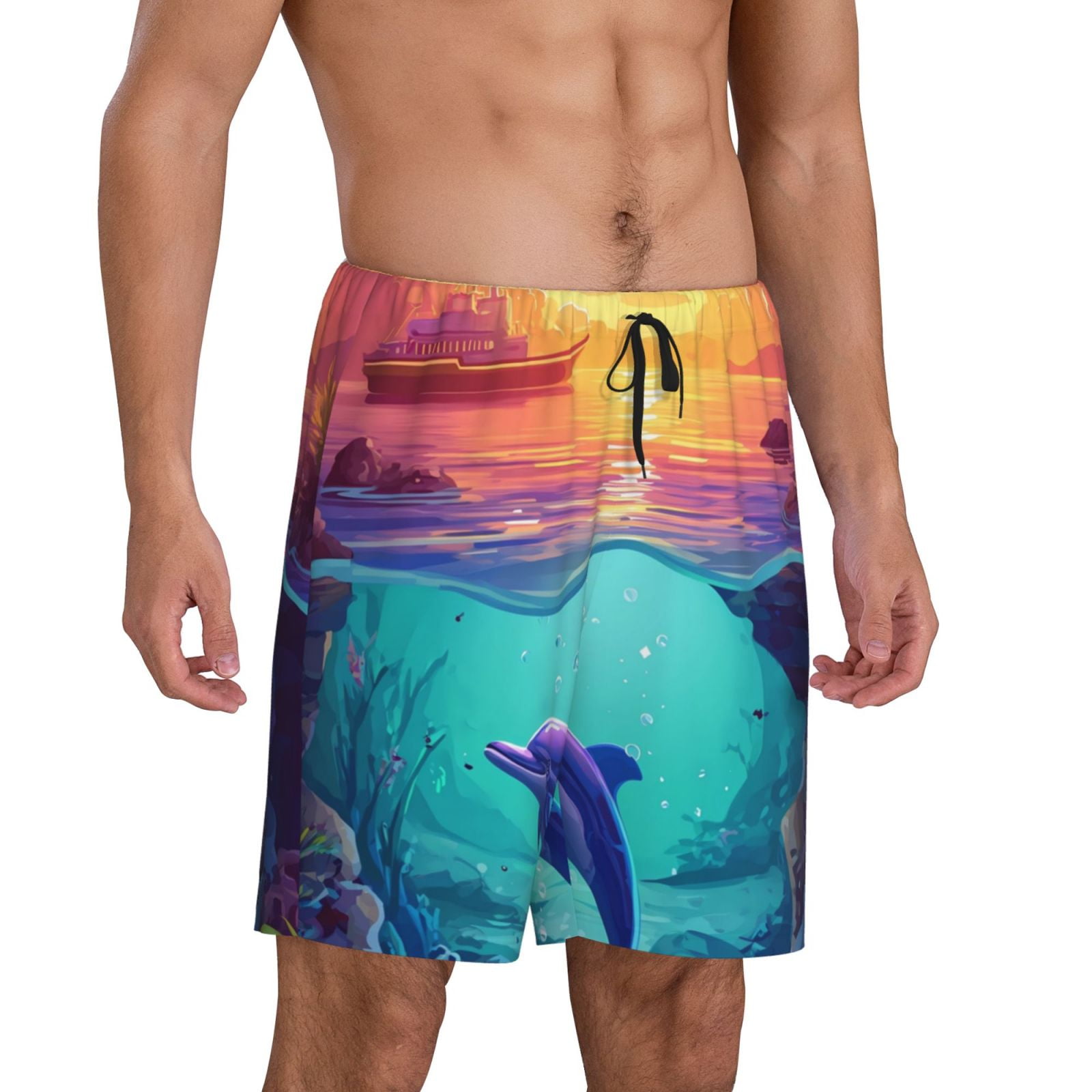 Daiia Hawaiian Island Dolphin Mens Woven Stretch Pajama Short,Short ...