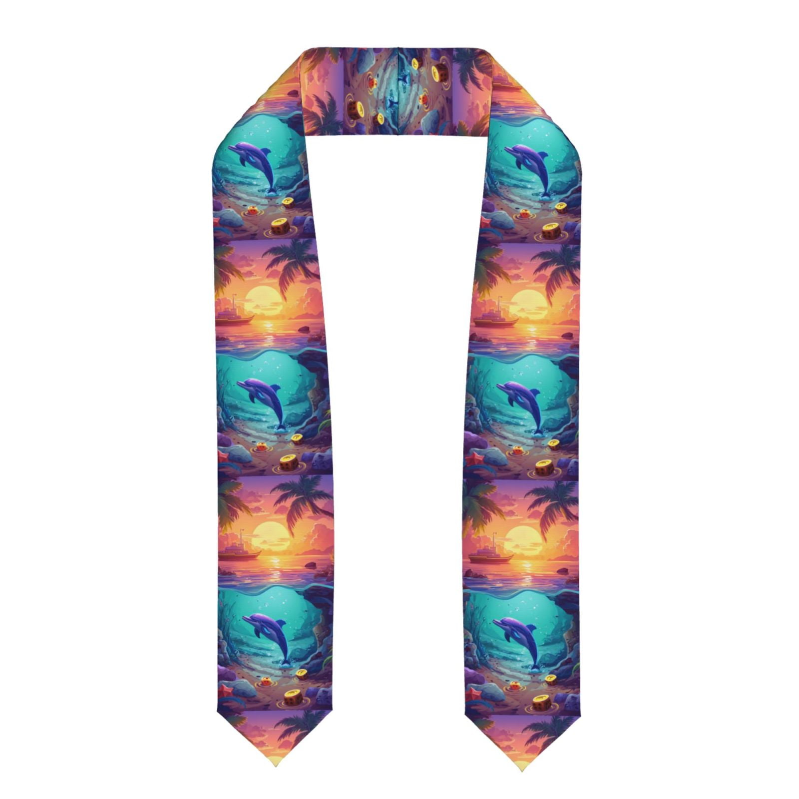 Daiia Hawaiian Island Dolphin Pattern Graduation Shawl Stole – Satin ...
