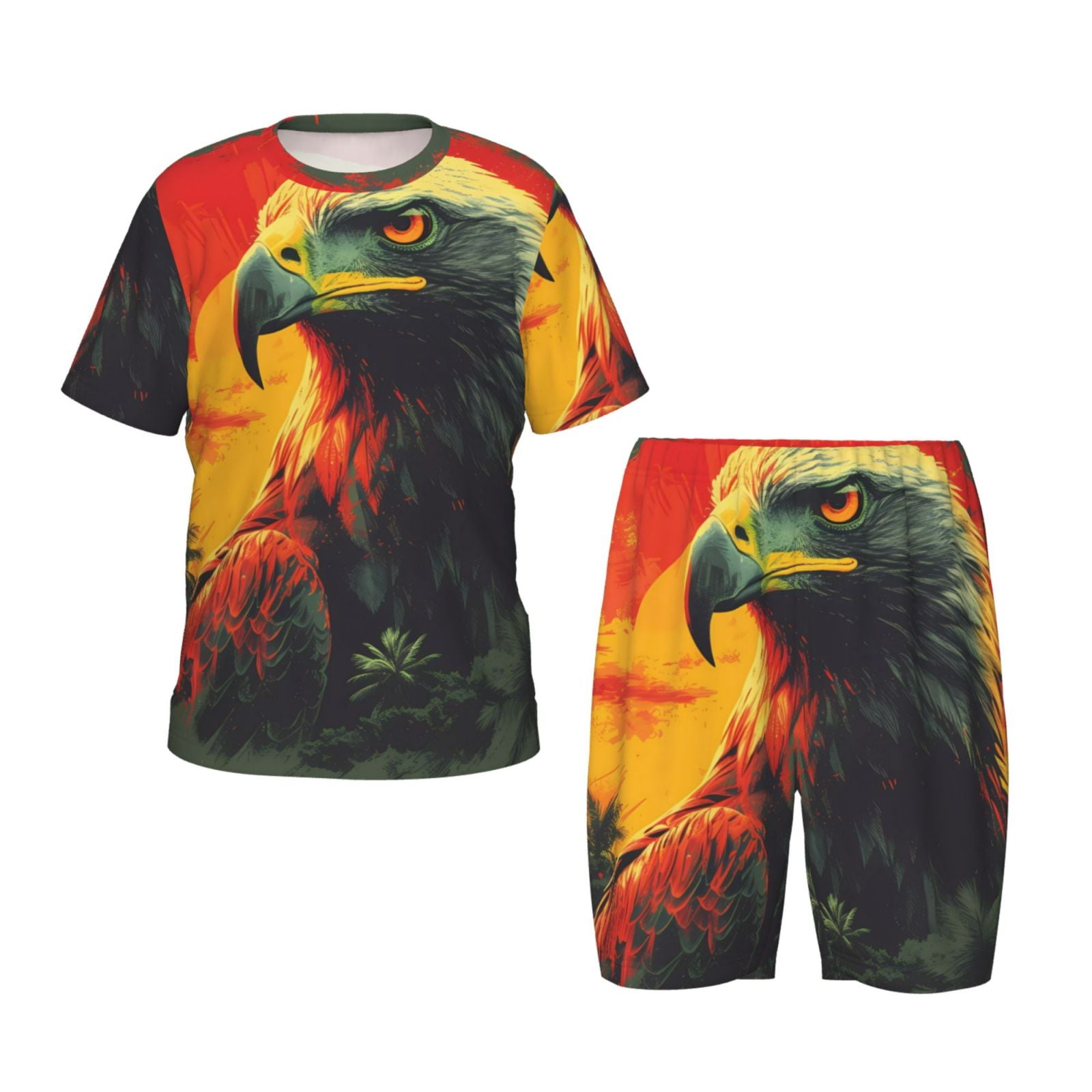 Daiia Hawaiian Style Bald Eagle Print Children’s Cotton Pajama Set – Short-Sleeved Top & Shorts ...