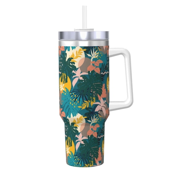 Daiia Hawaiian Style Printed 40 oz Tumbler with Handle,Ice Bully ...