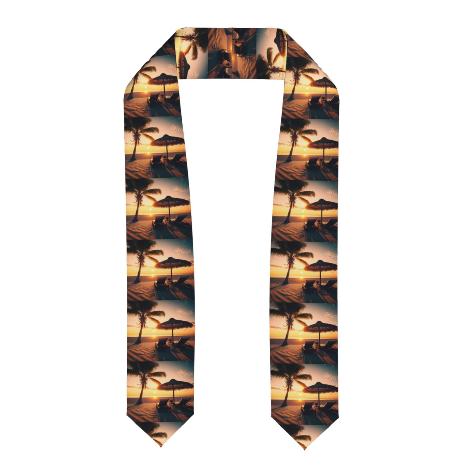 Daiia Hawaiian Sunset Beach Pattern Graduation Shawl Stole – Satin ...