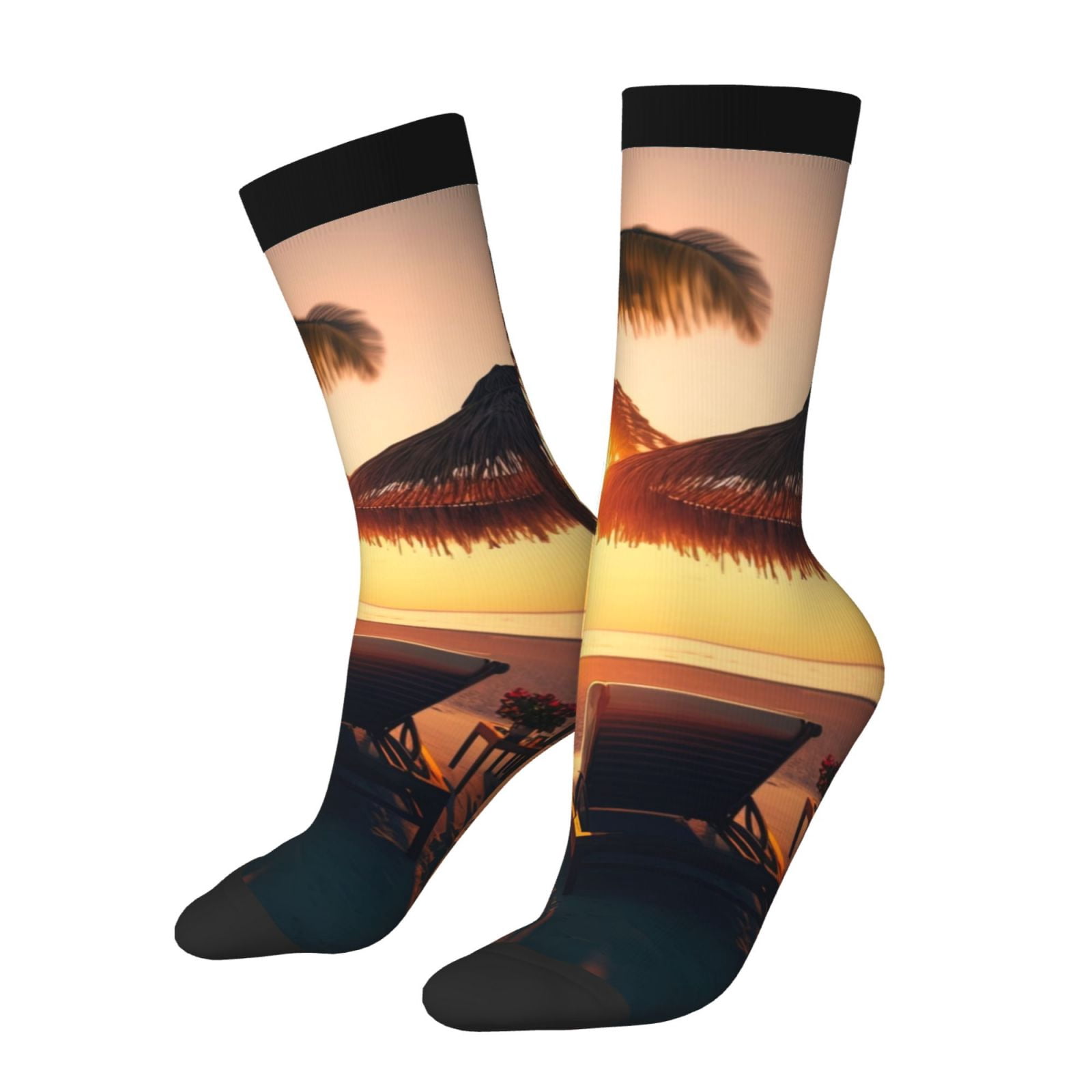 Daiia Hawaiian Sunset Beach Print Crew Socks – Soft Breathable Long ...