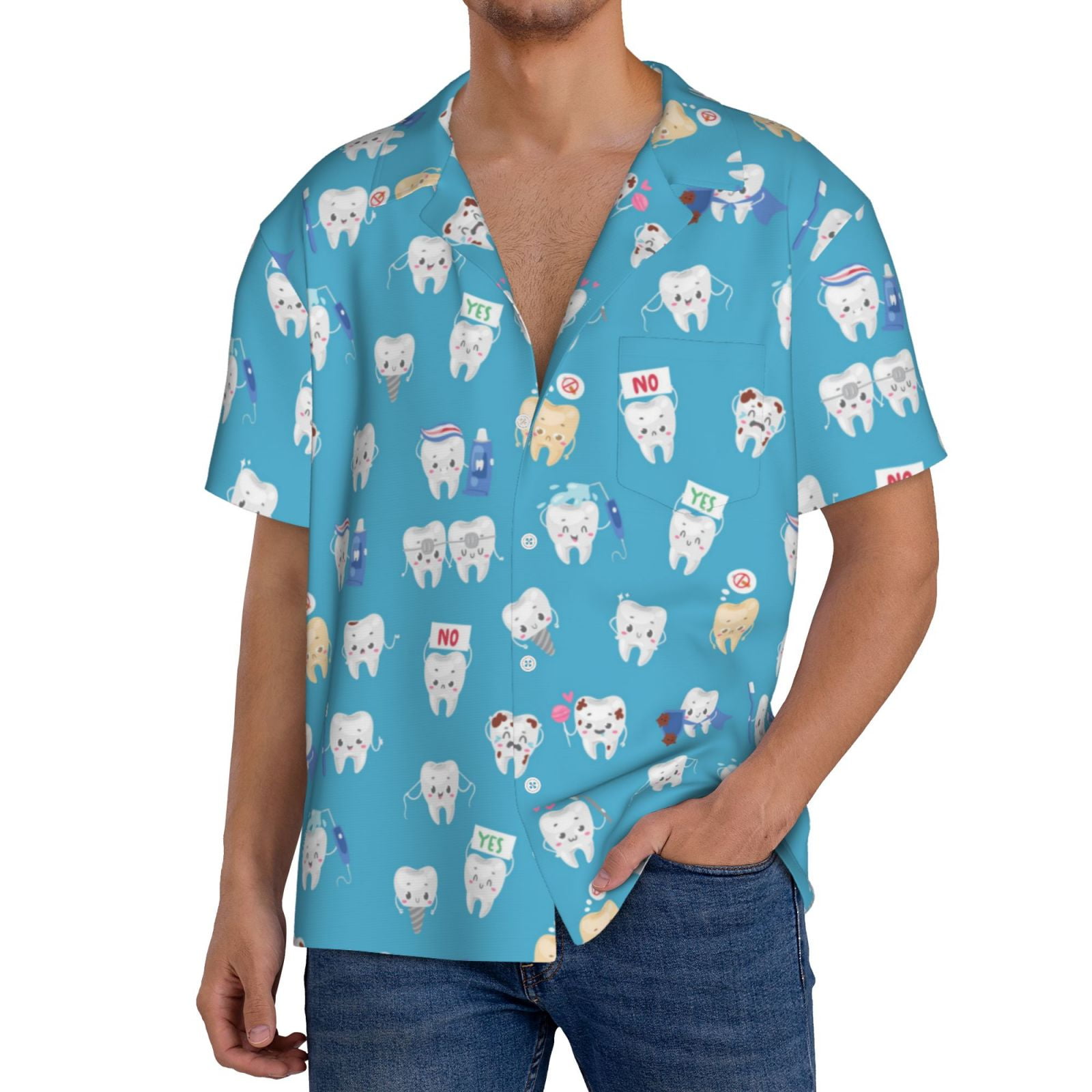 Daiia Healthy And Ill White Teeth Men's Linen Shirts Short Sleeve ...