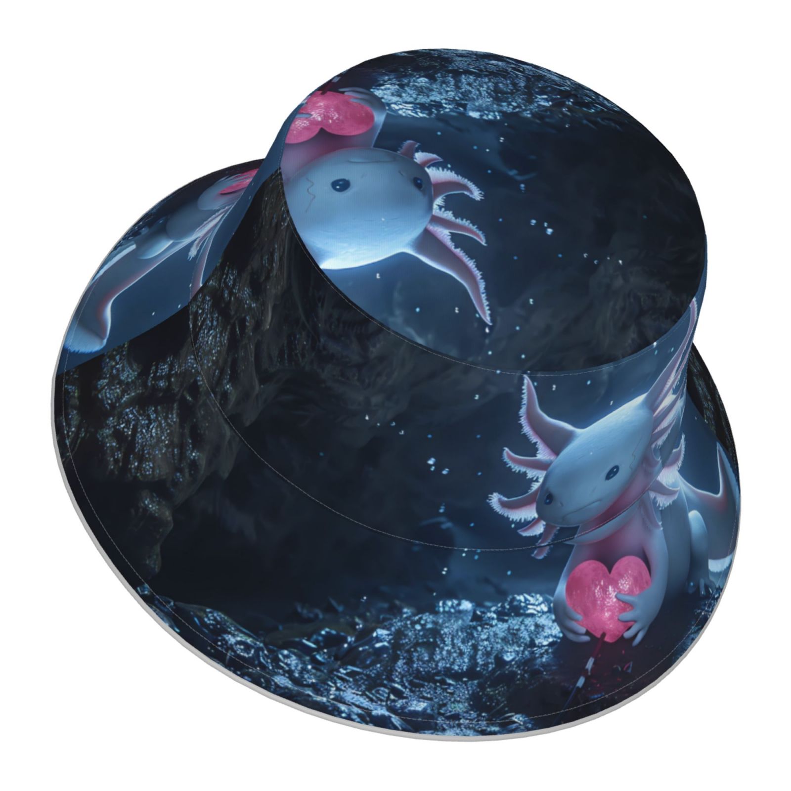 Daiia Heart Axolotl Pattern Bucket Hat - Trendy Cotton Sun Hat for ...