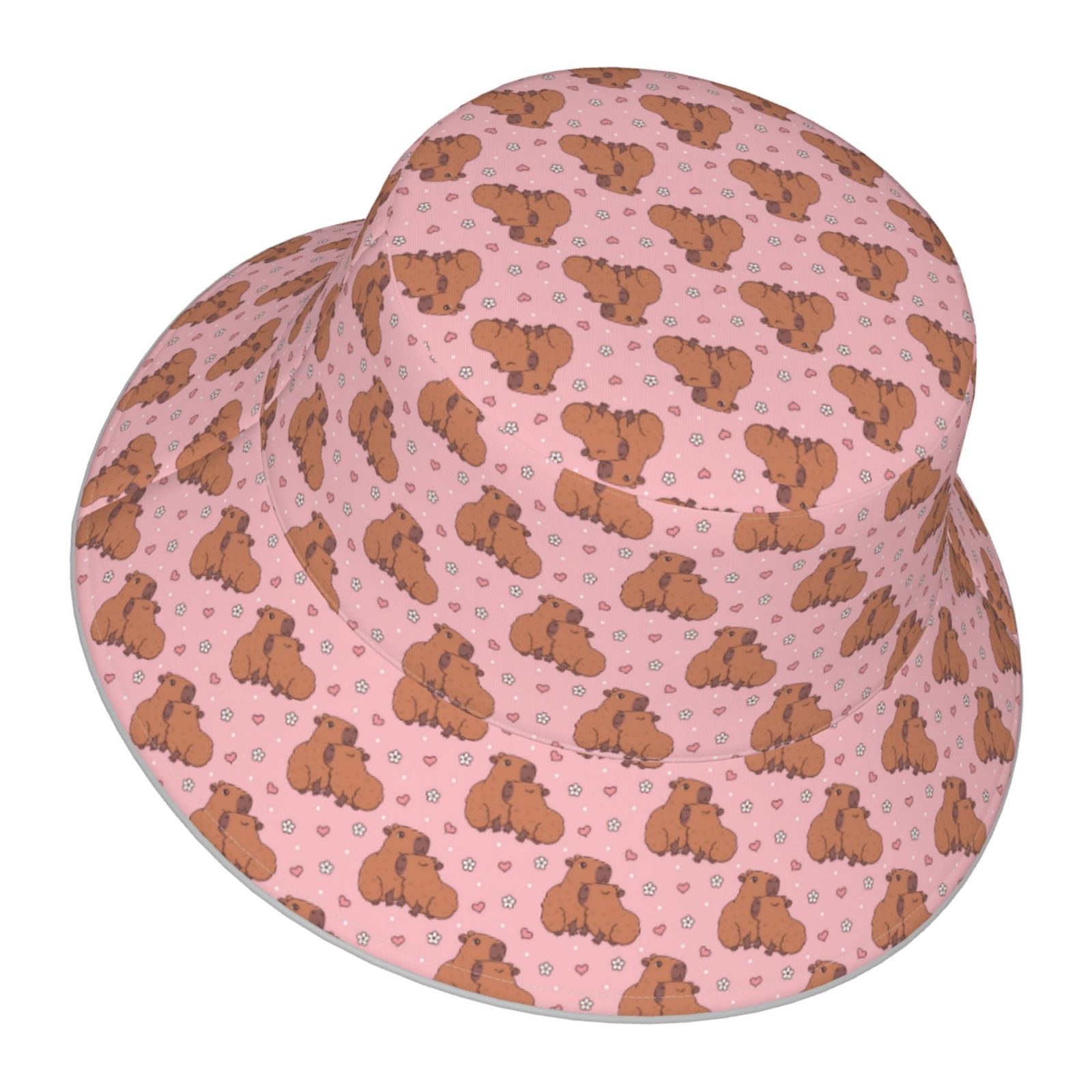 Daiia Heart Capybara Pattern Bucket Hat - Trendy Cotton Sun Hat for ...
