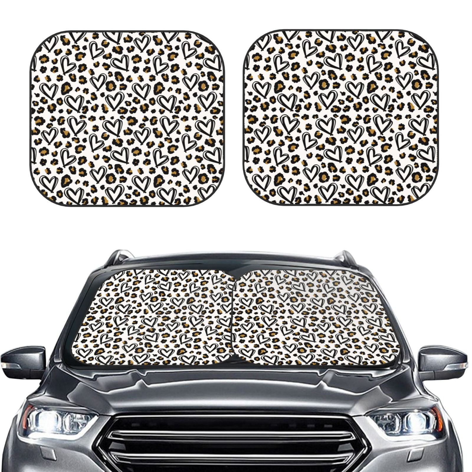 Daiia Heart Leopard 2PCS Car Windshield Sun Shade, Foldable Sun Shield ...