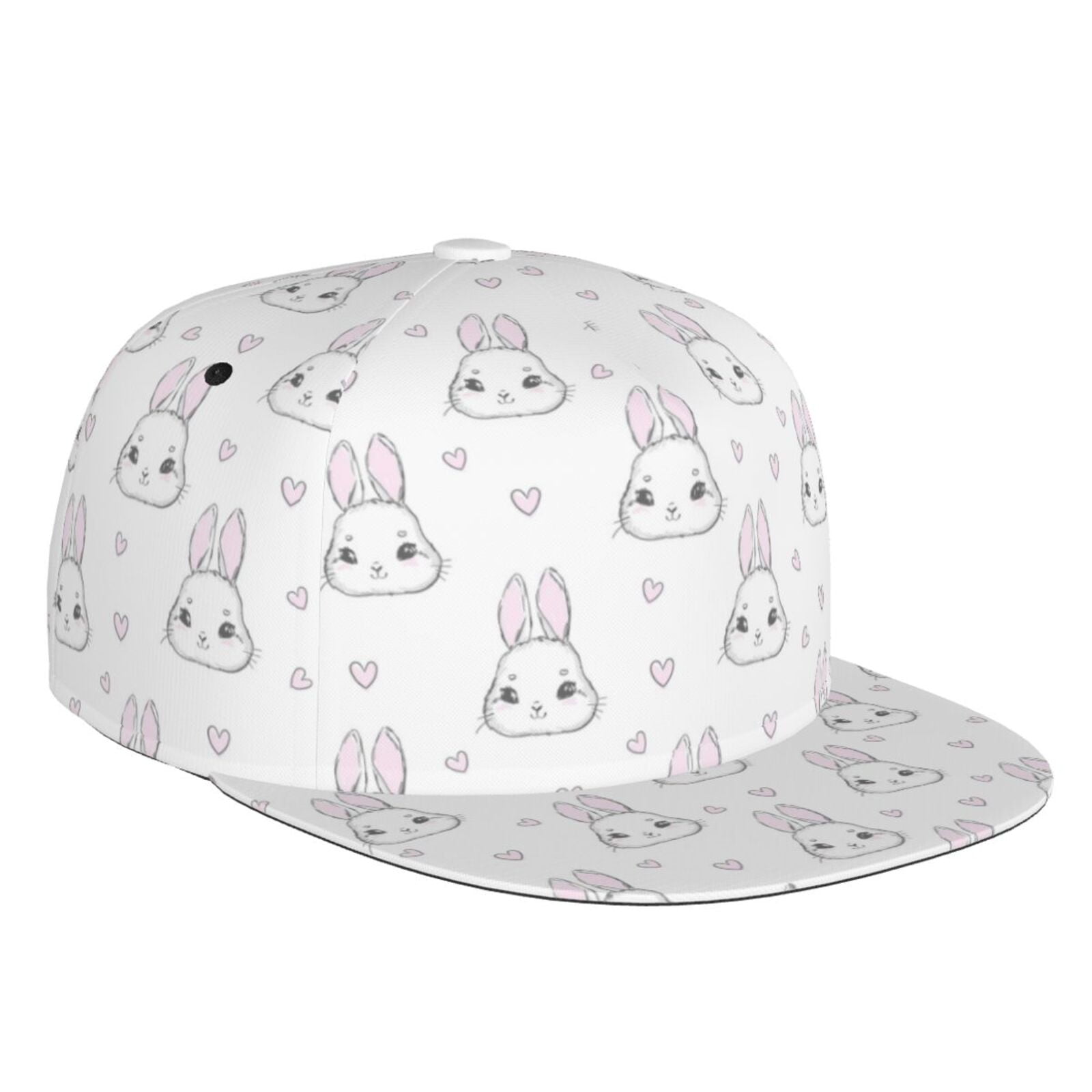 Daiia Heart Rabbit print Flat Bill Hats Flat Brim Trucker Cap Baseball ...